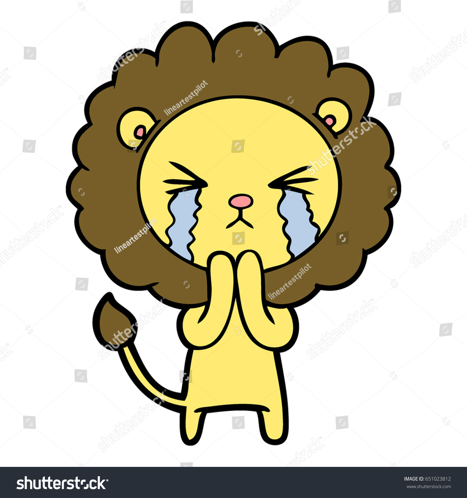 Cartoon Crying Lion Praying: เวกเตอร์สต็อก (ปลอดค่าลิขสิทธิ์) 651023812
