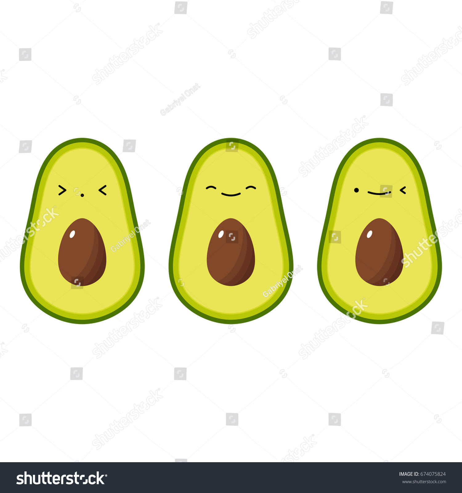 Cartoon Cute Avocado Icon Vector Set Stock Vector (Royalty Free) 674075824