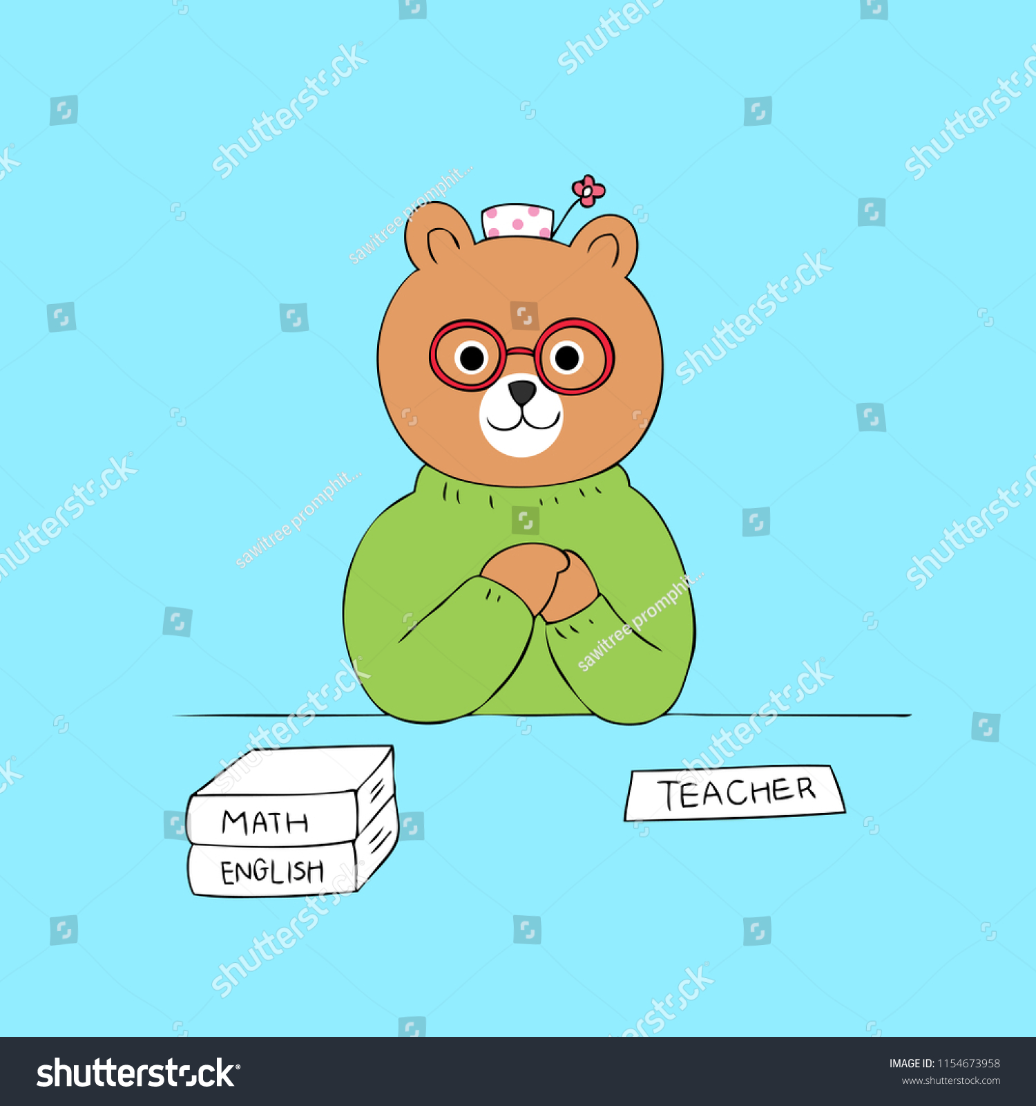 Cartoon Cute Bear Teacher Vector Stock Vector (Royalty Free) 1154673958