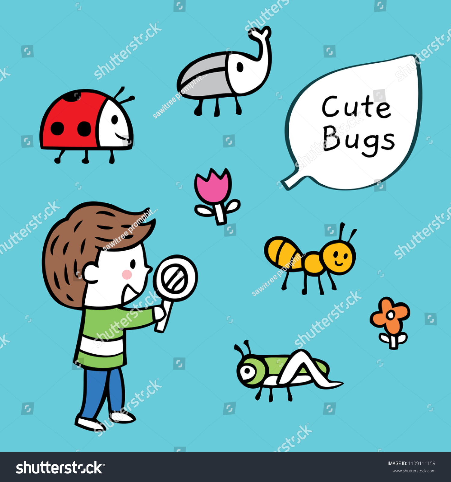 Cartoon Cute Boy Bugs Vector Stock Vector (Royalty Free) 1109111159