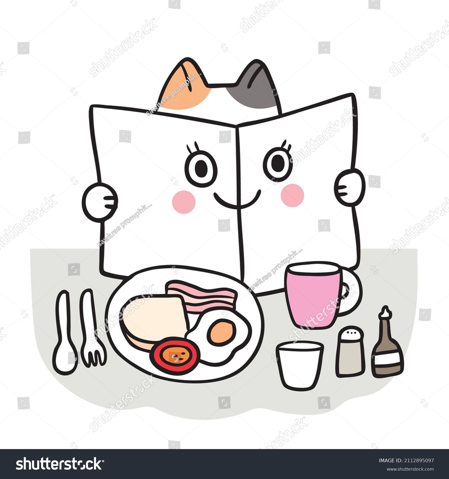 Cartoon Cute Cat Breakfast Vector Stock Vector (Royalty Free ...