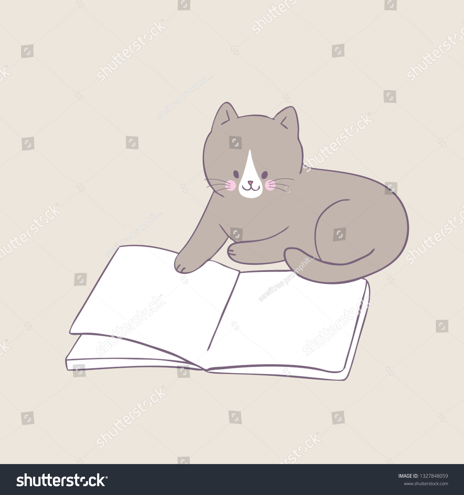 Cartoon Cute Cat Reading Book Vector: vector de stock (libre de ...