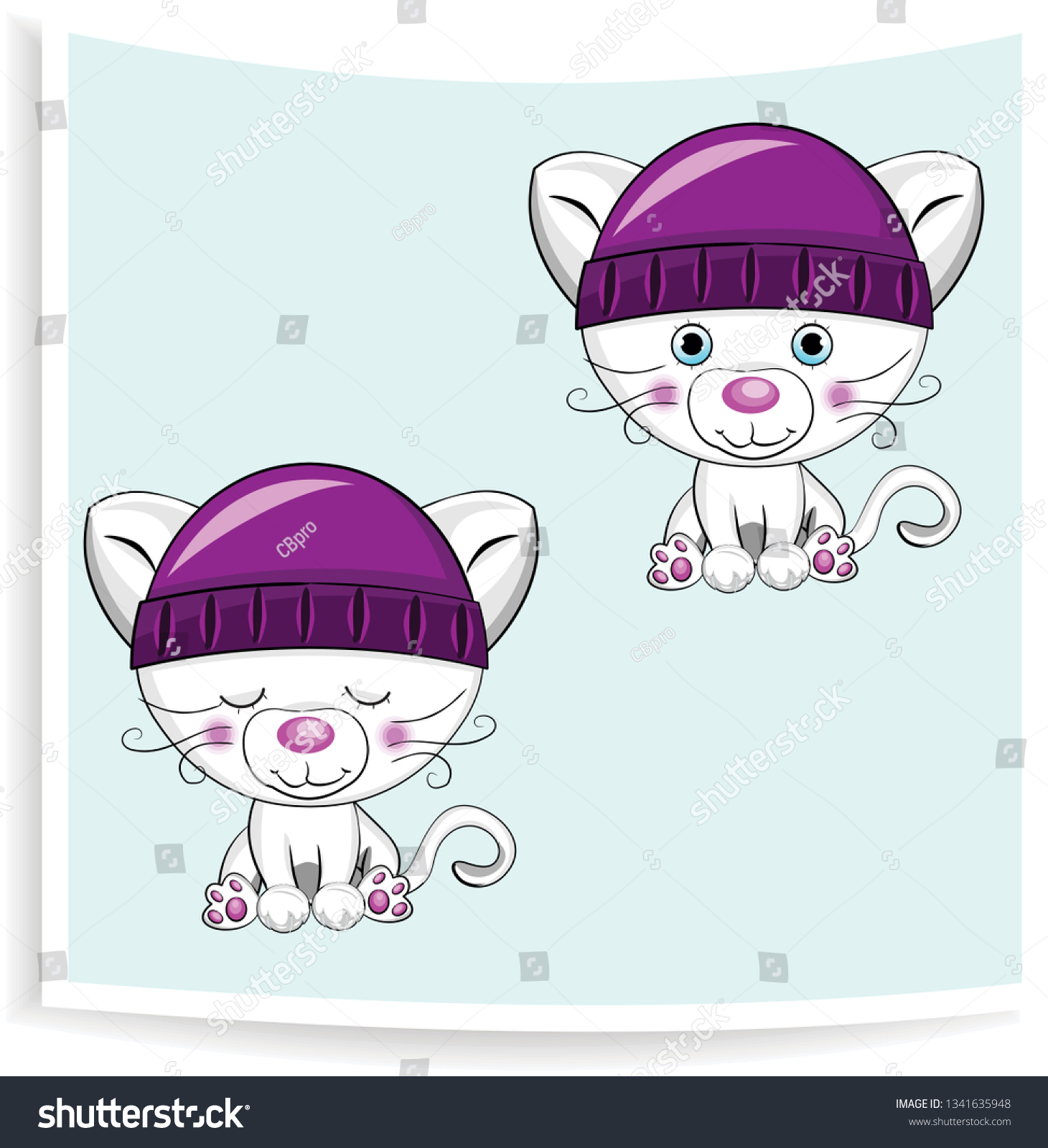 Cartoon Cute Cat Hat: vector de stock (libre de regalías) 1341635948 ...