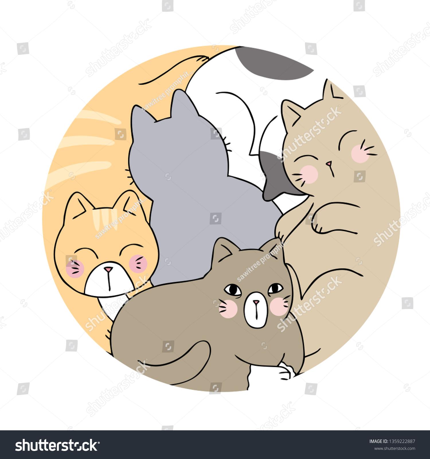 Cartoon Cute Cats Vector Doodle Circle Stock Vector (Royalty Free ...