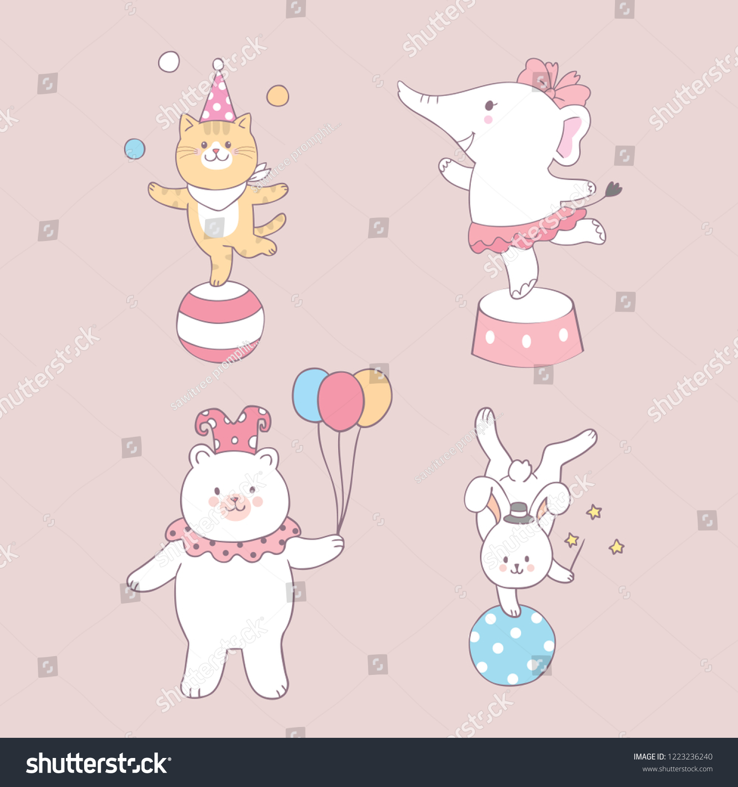 Cartoon Cute Circus Animals Vector Stock Vector (Royalty Free) 1223236240