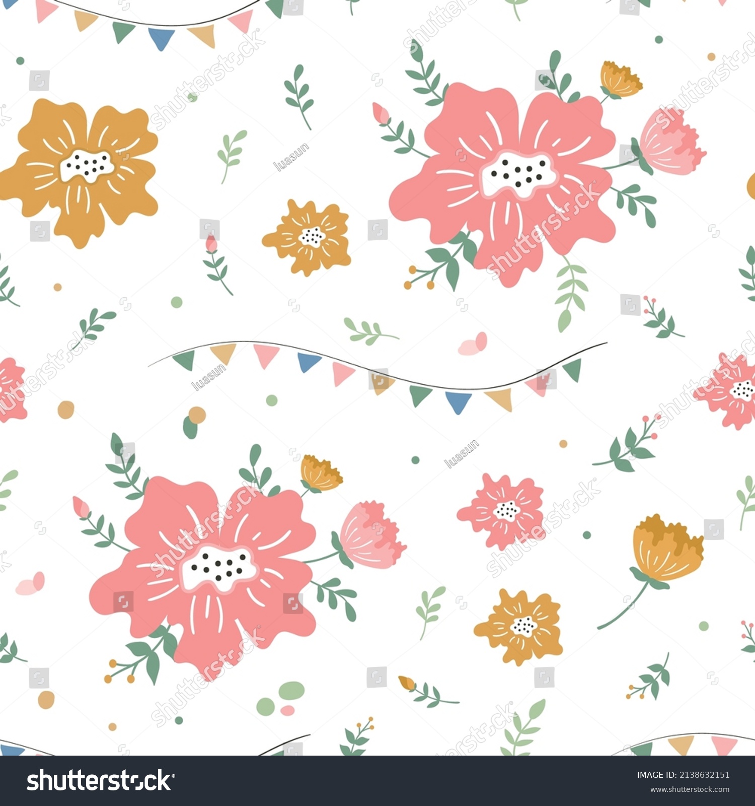 Cartoon Cute Flower Pattern Vector Wallpaper Stock Vector (Royalty Free ...