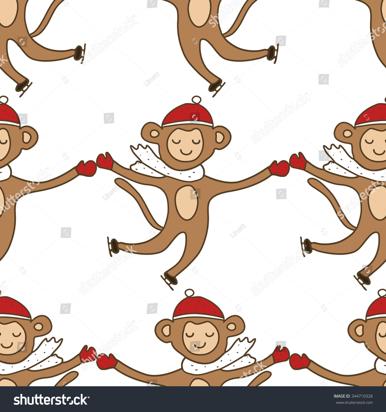 Cartoon Cute Funny Doodle Monkeys Seamless Stock Vector (Royalty Free ...
