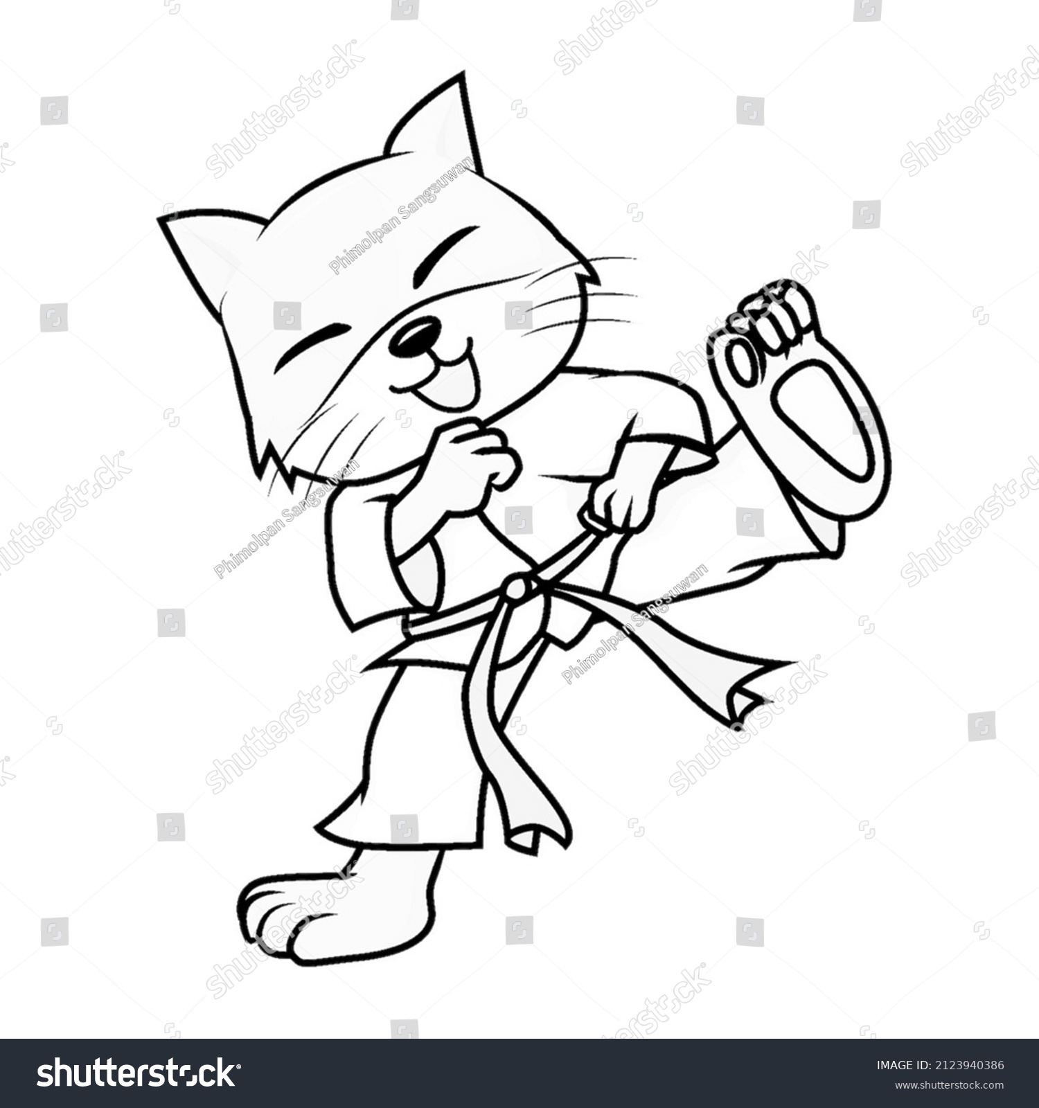 Cartoon Cute Funny Karate Cat Vector Stock Vector (Royalty Free) 2123940386