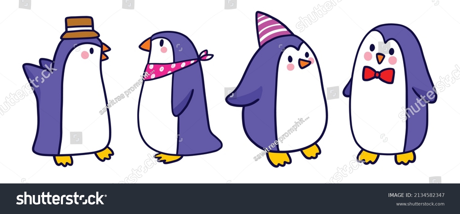 Cartoon Cute Funny Penguins Vector Set Stock Vector (Royalty Free ...