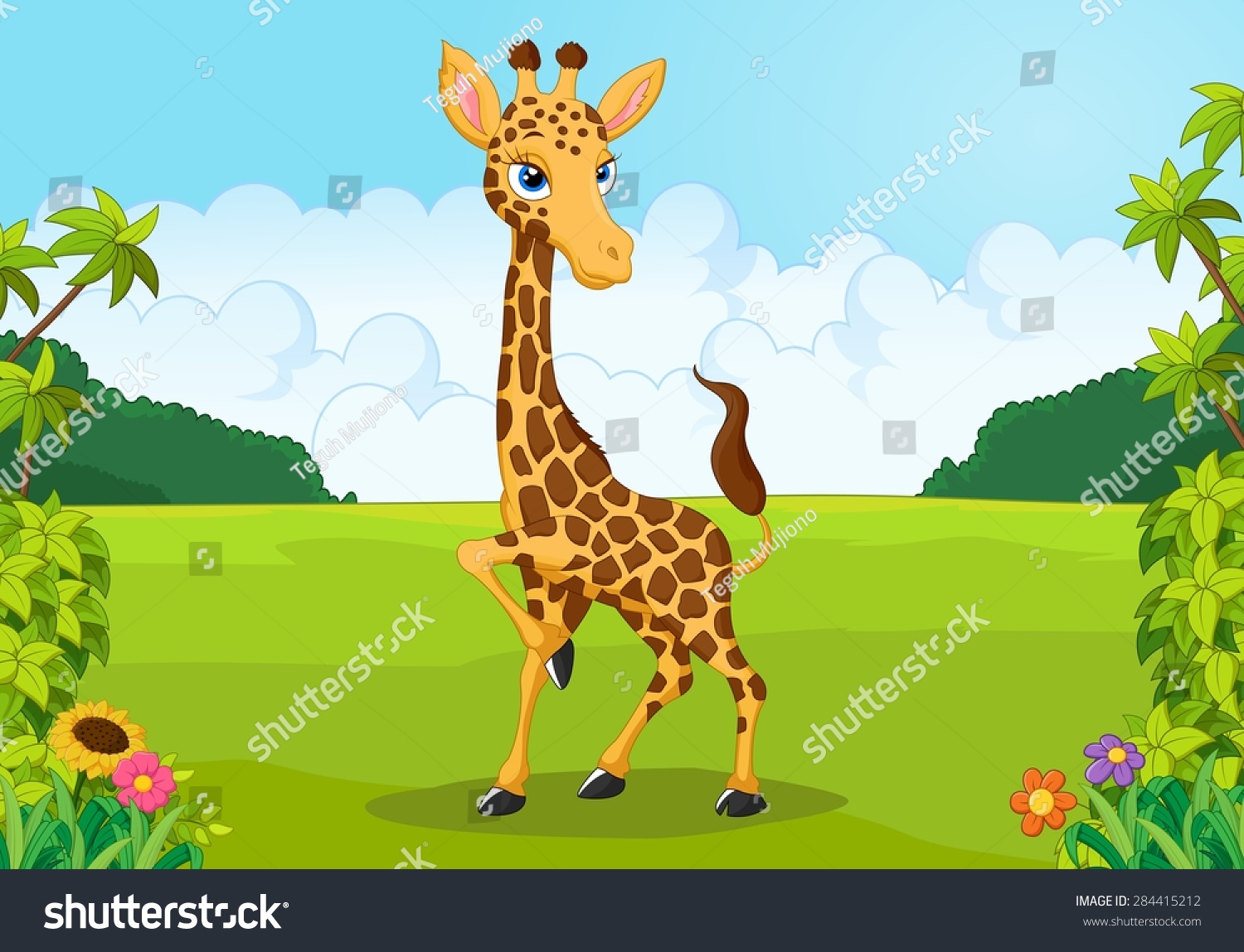 Cartoon Cute Giraffe: เวกเตอร์สต็อก (ปลอดค่าลิขสิทธิ์) 284415212 ...
