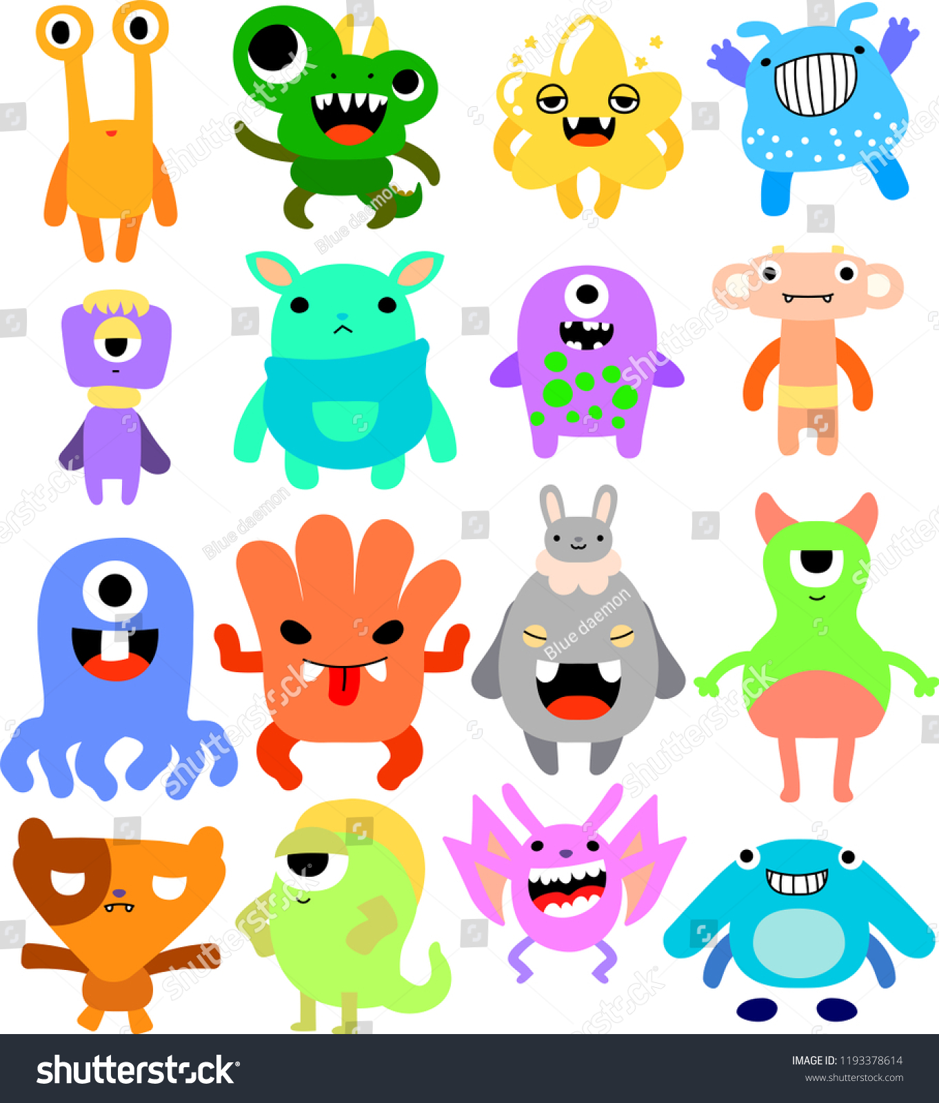 Cartoon Cute Monster Vector Set Stock Vector (Royalty Free) 1193378614