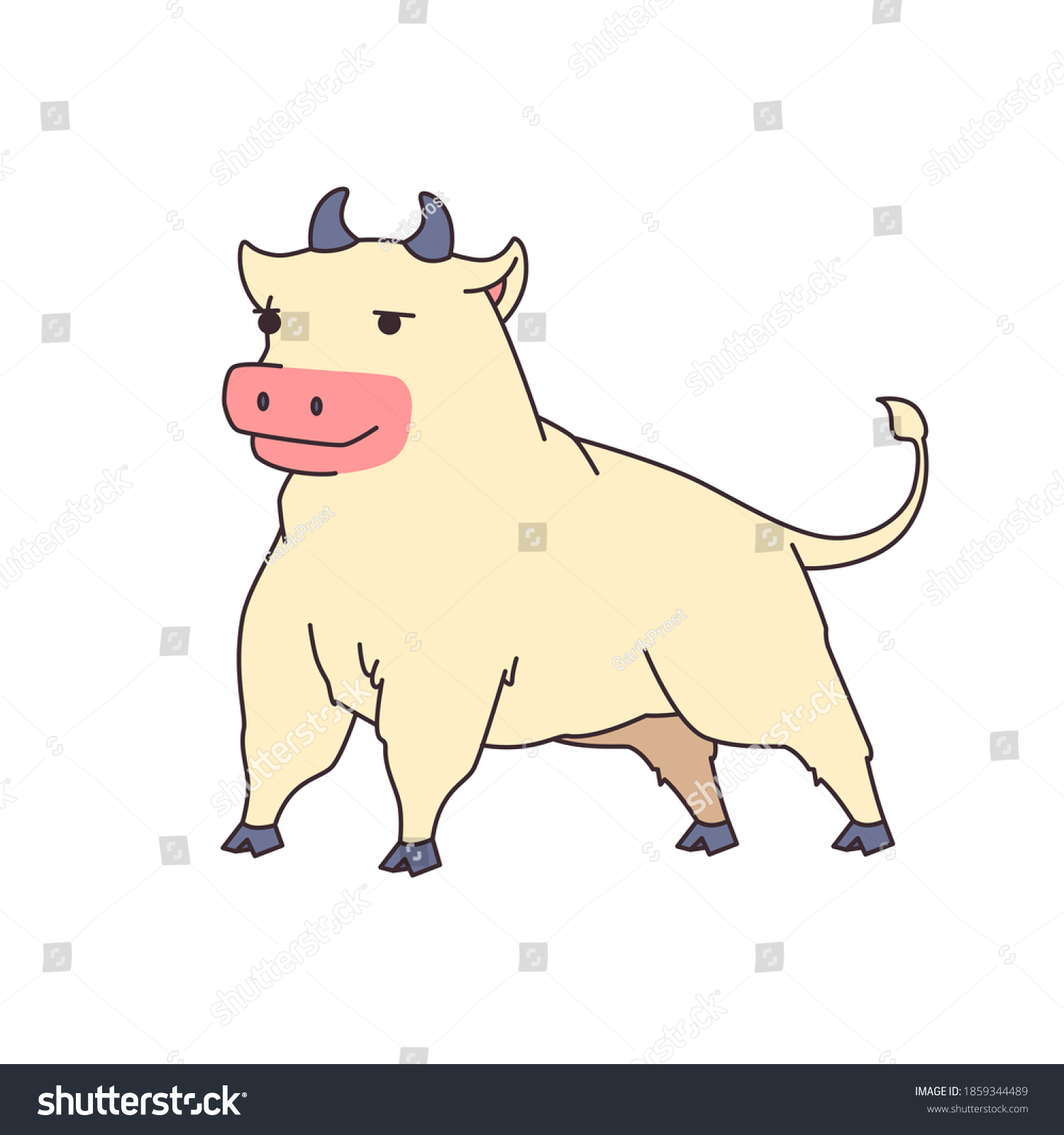 Cartoon Cute Ox Vector Illustration Stock Vector (Royalty Free) 1859344489