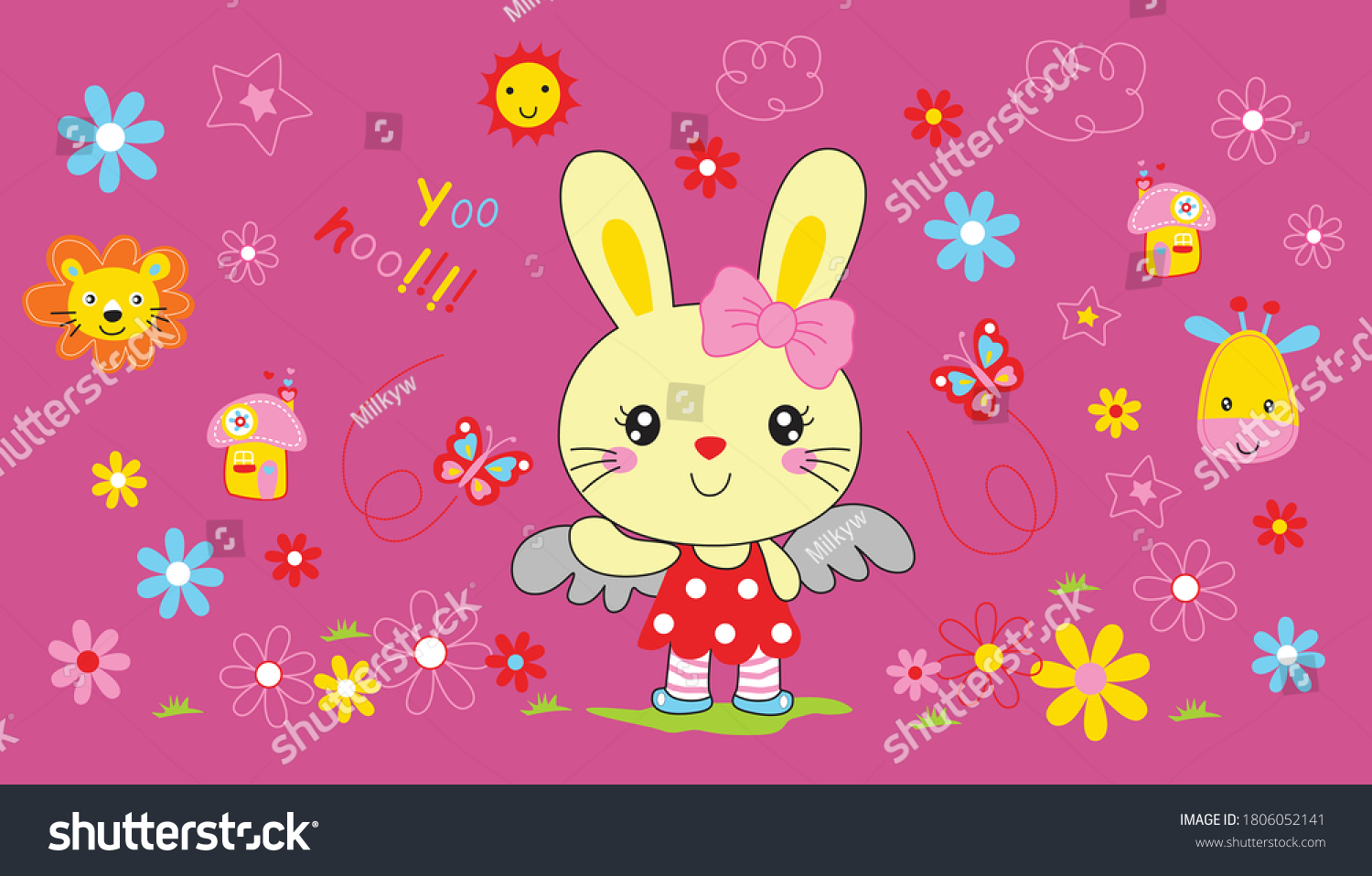 Cartoon Cute Rabbit Background Illustration Vector Stock Vector ...