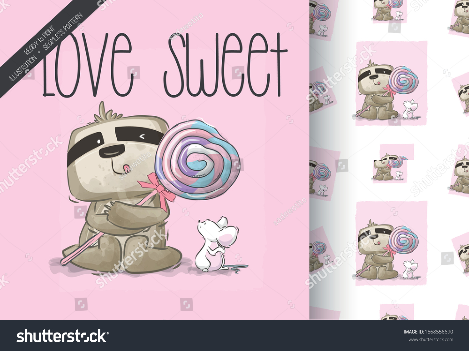 Cartoon Cute Sloth Sweet Candy Seamless Stock Vector (Royalty Free ...