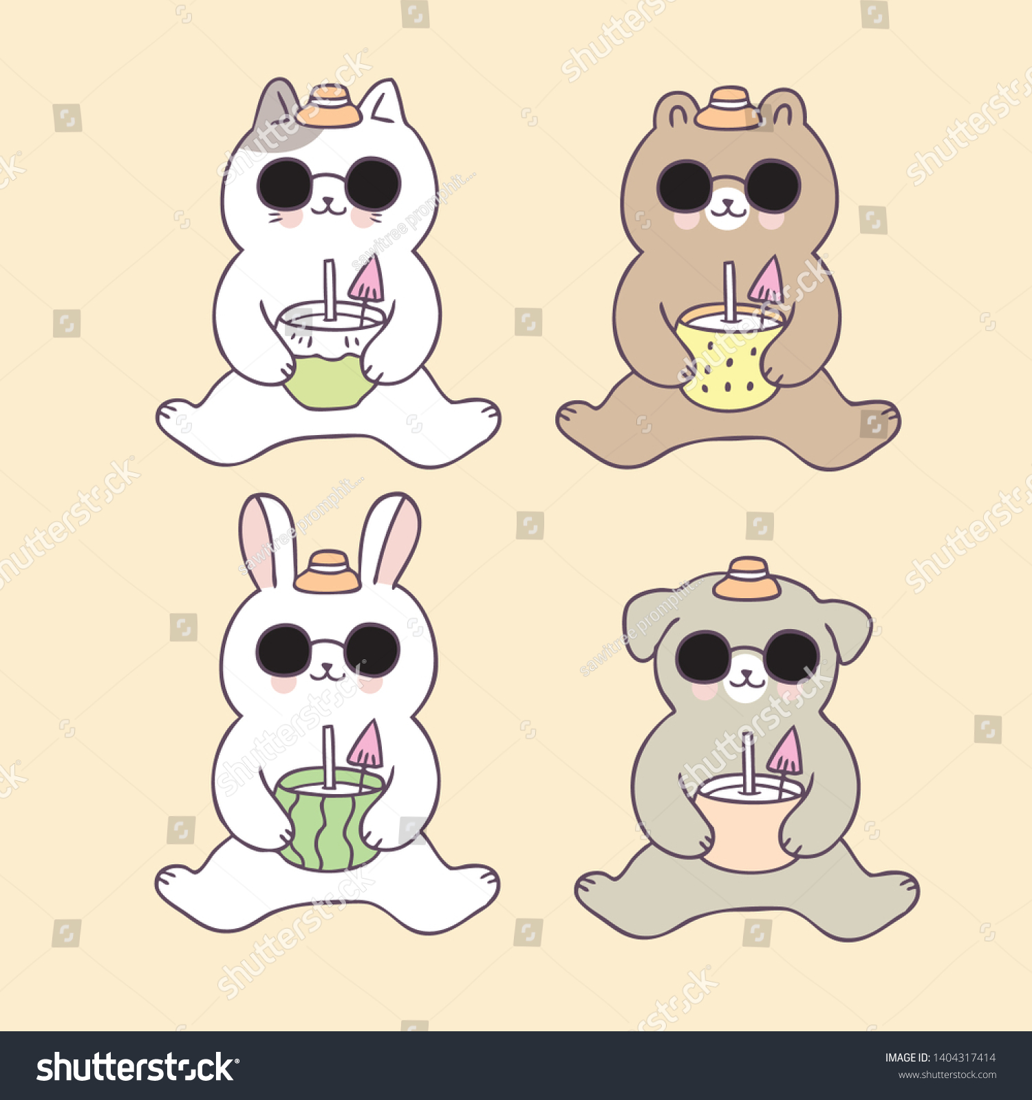 Cartoon Cute Summer Animals Drinking Vector Stock Vector (Royalty Free ...