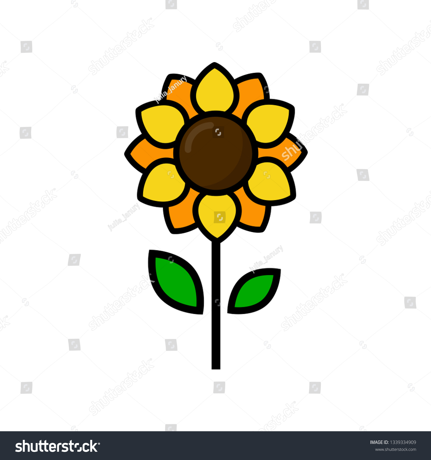 Cartoon Cute Sunflower Vector Stock Vector (Royalty Free) 1339334909 ...