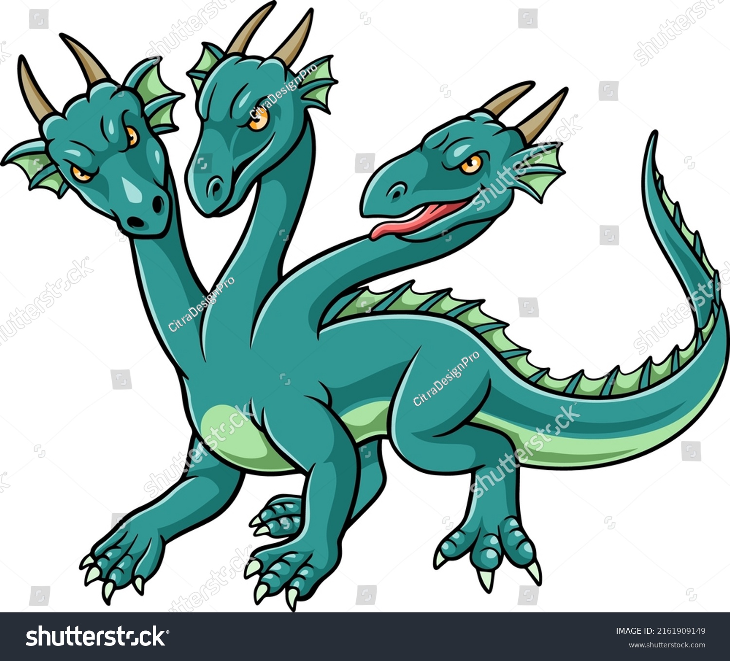 Cartoon Cute Three Headed Dragon Stock Vector (Royalty Free) 2161909149 ...