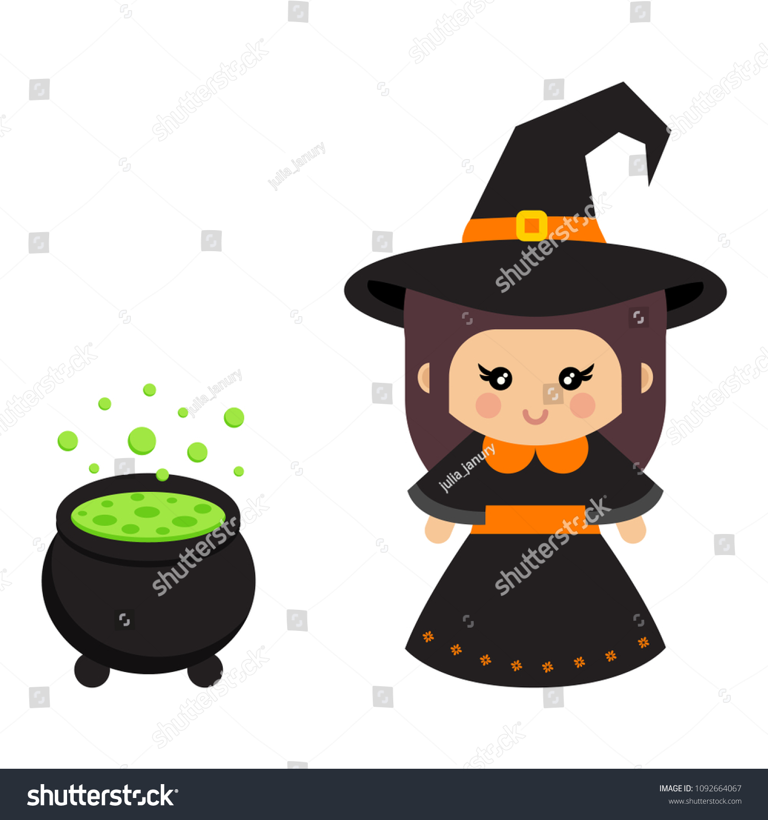 Cartoon Cute Witch Cauldron Stock Vector (Royalty Free) 1092664067 ...