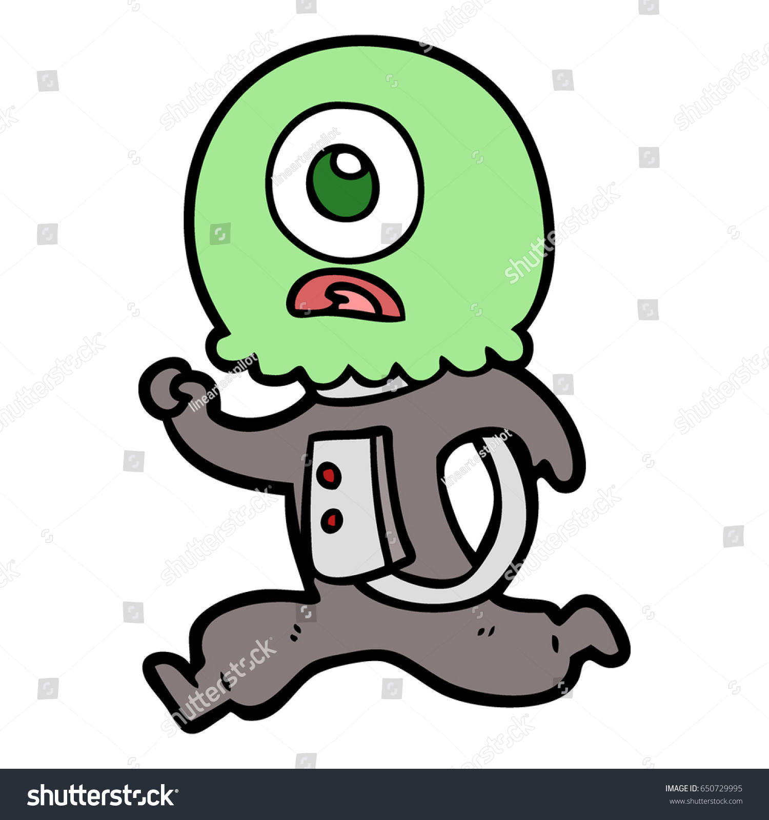 Cartoon Cyclops Alien Spaceman Running Stock Vector (Royalty Free ...
