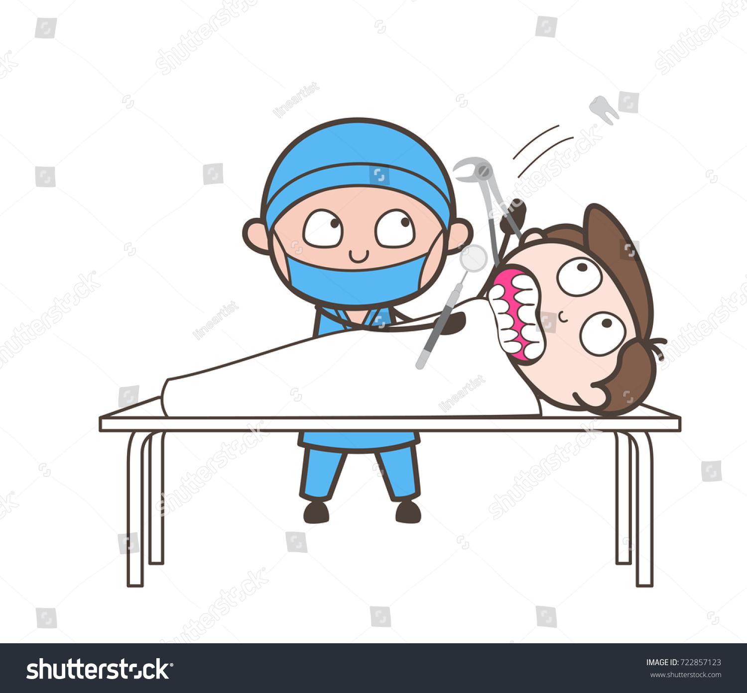 Cartoon Dentist Doing Tooth Extraction Vector Stock Vector (Royalty ...