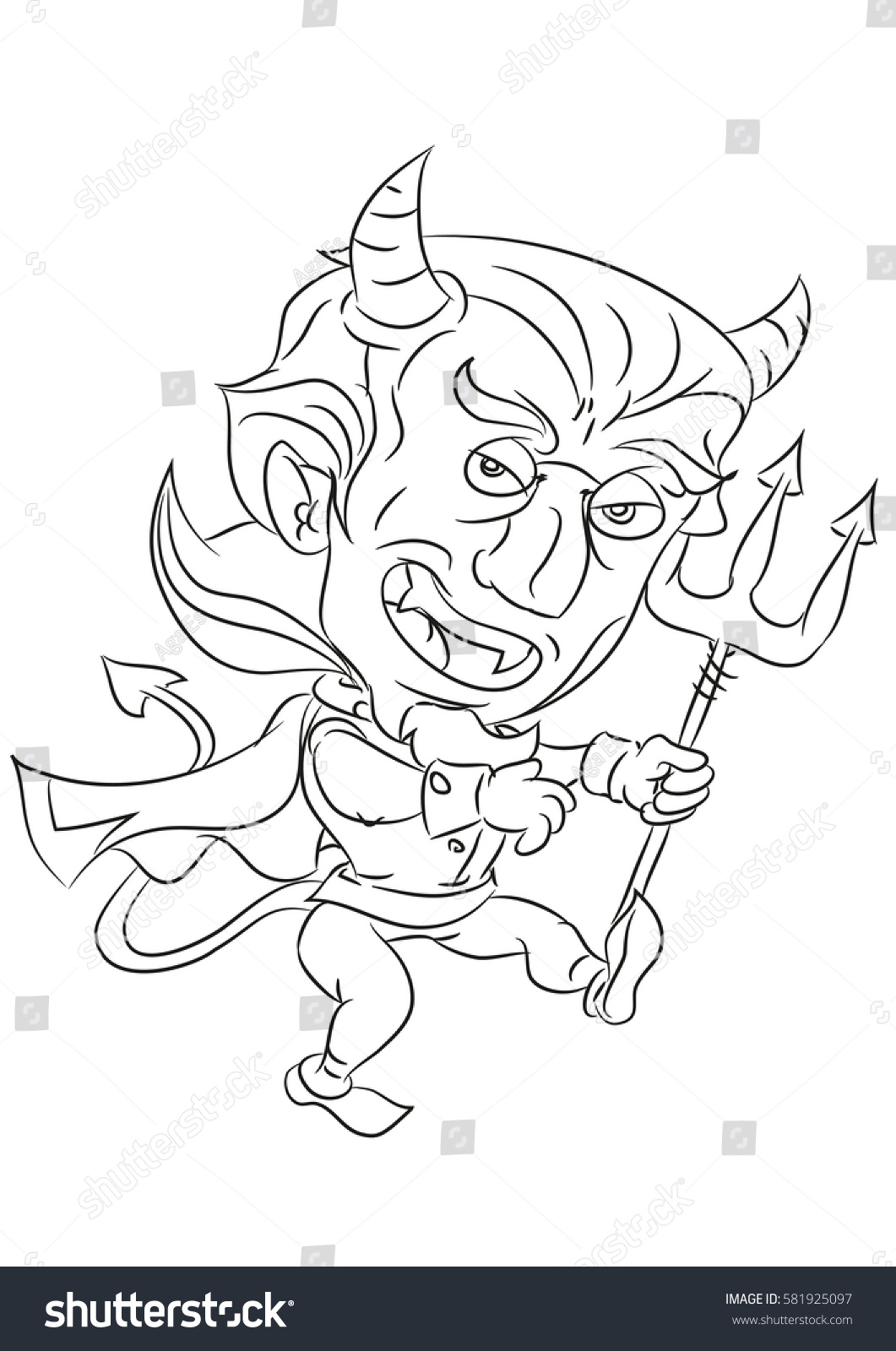 Cartoon Devil Smiling Dancing Coloring Page: vector de stock (libre de ...