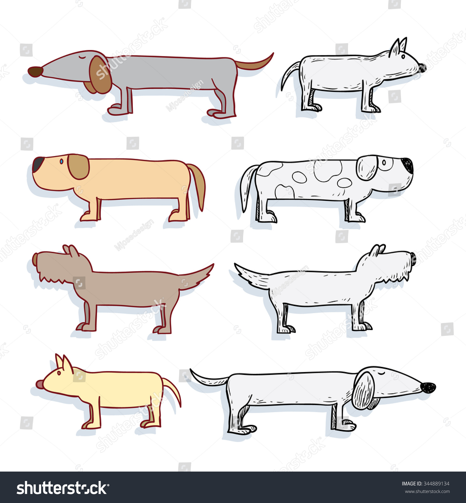 Cartoon Dog Set Vector Illustration: vector de stock (libre de regalías ...