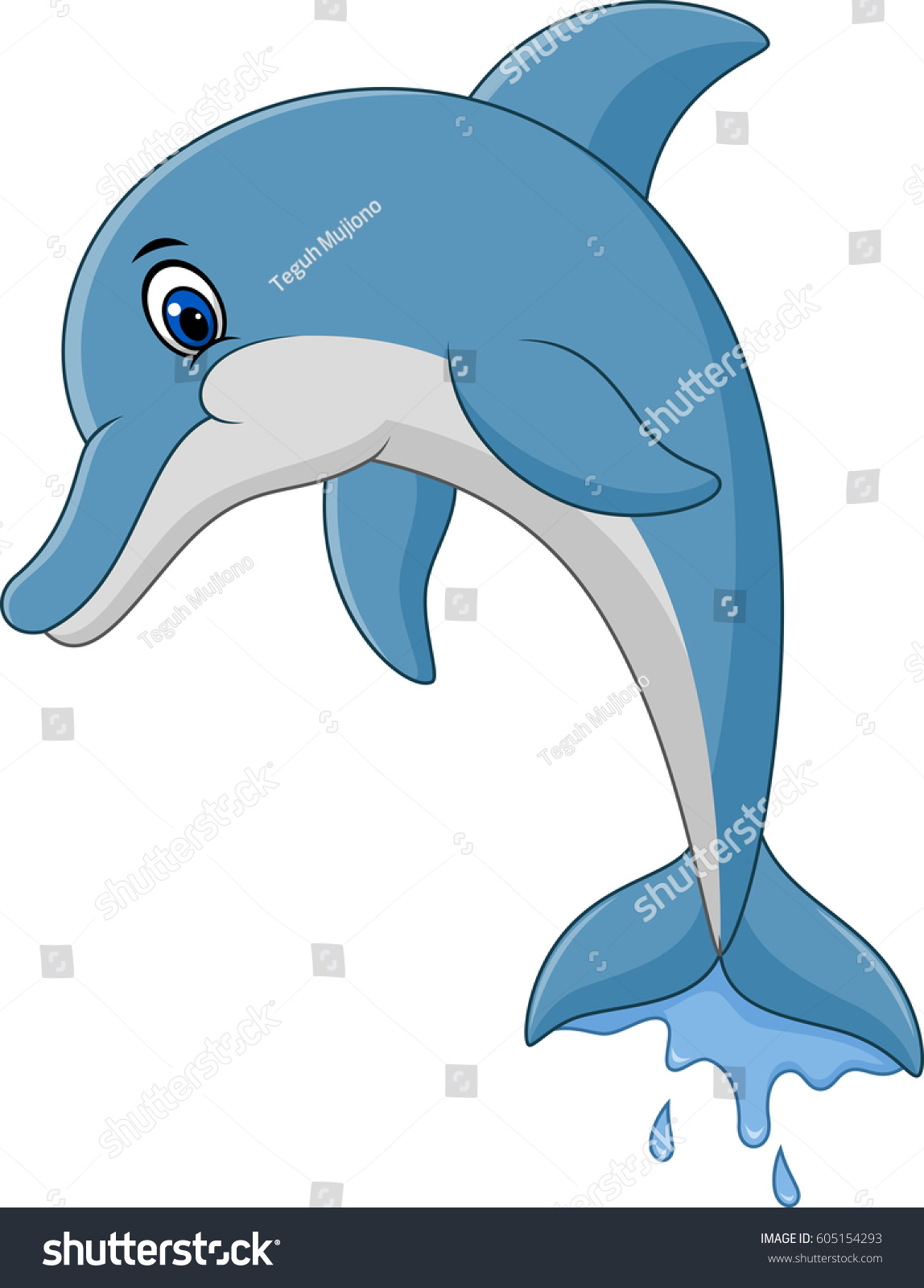 Cartoon Dolphin Jumping Stock Vector (Royalty Free) 605154293