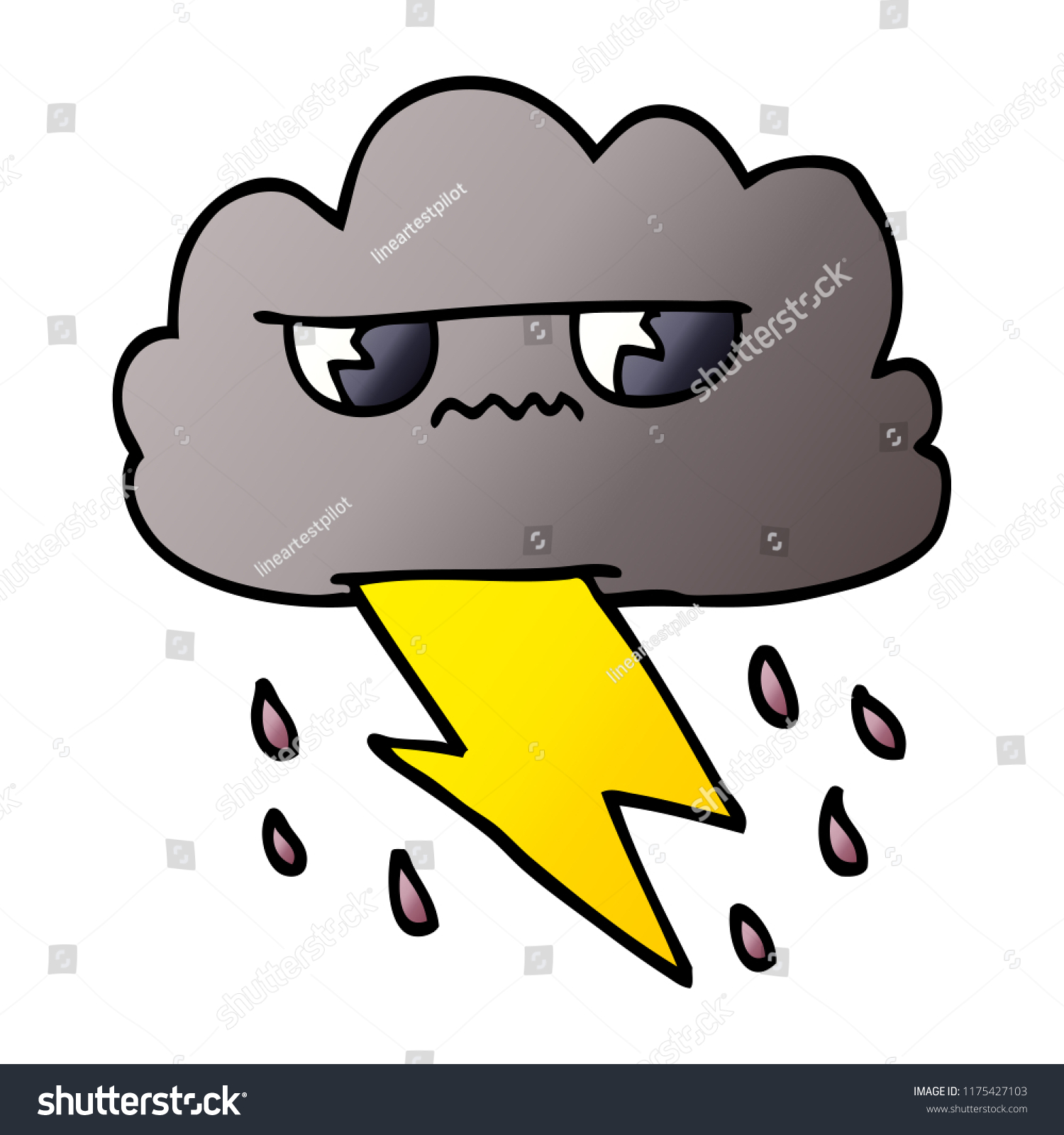 Cartoon Doodle Angry Storm Cloud Stock Vector (Royalty Free) 1175427103 ...