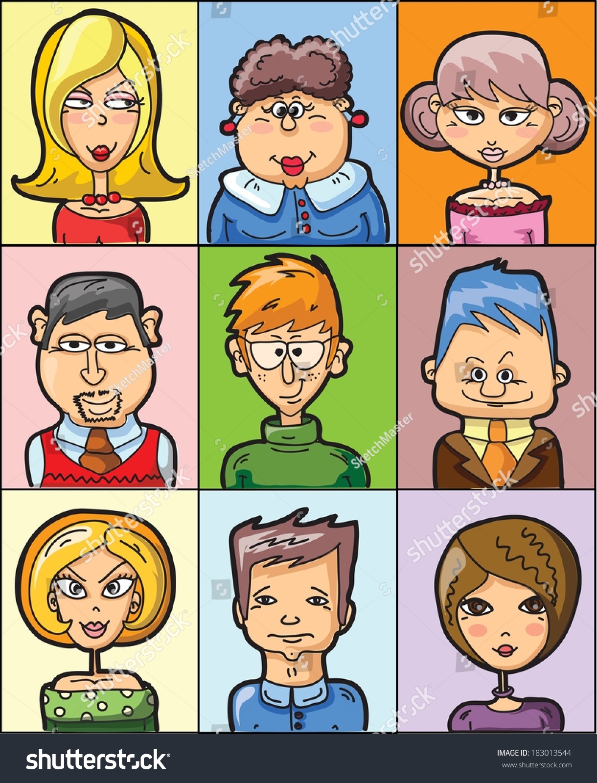 Cartoon Doodle Avatars Stock Vector (Royalty Free) 183013544 | Shutterstock