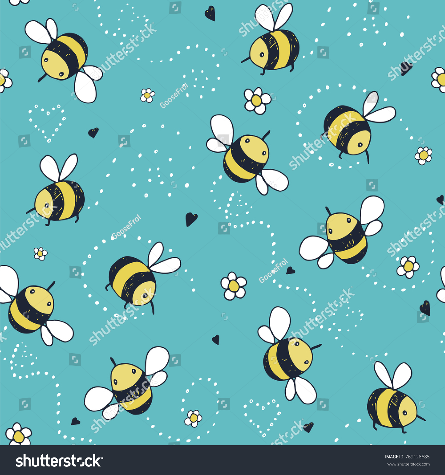 Cartoon Doodle Cute Bees Vector Seamless Stock Vector (Royalty Free ...