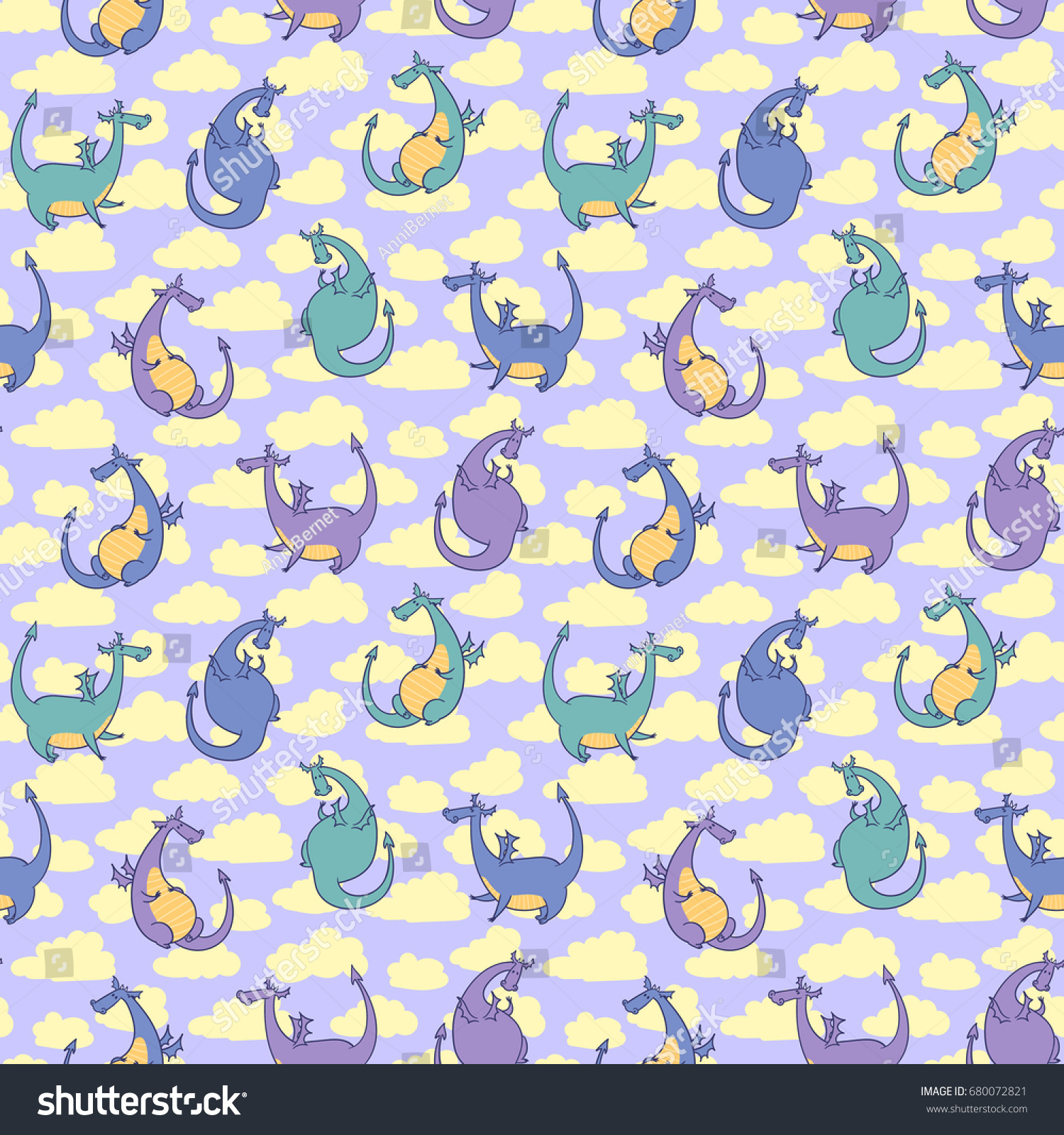 Cartoon Dragons Pattern Blue Stock Vector (Royalty Free) 680072821 ...