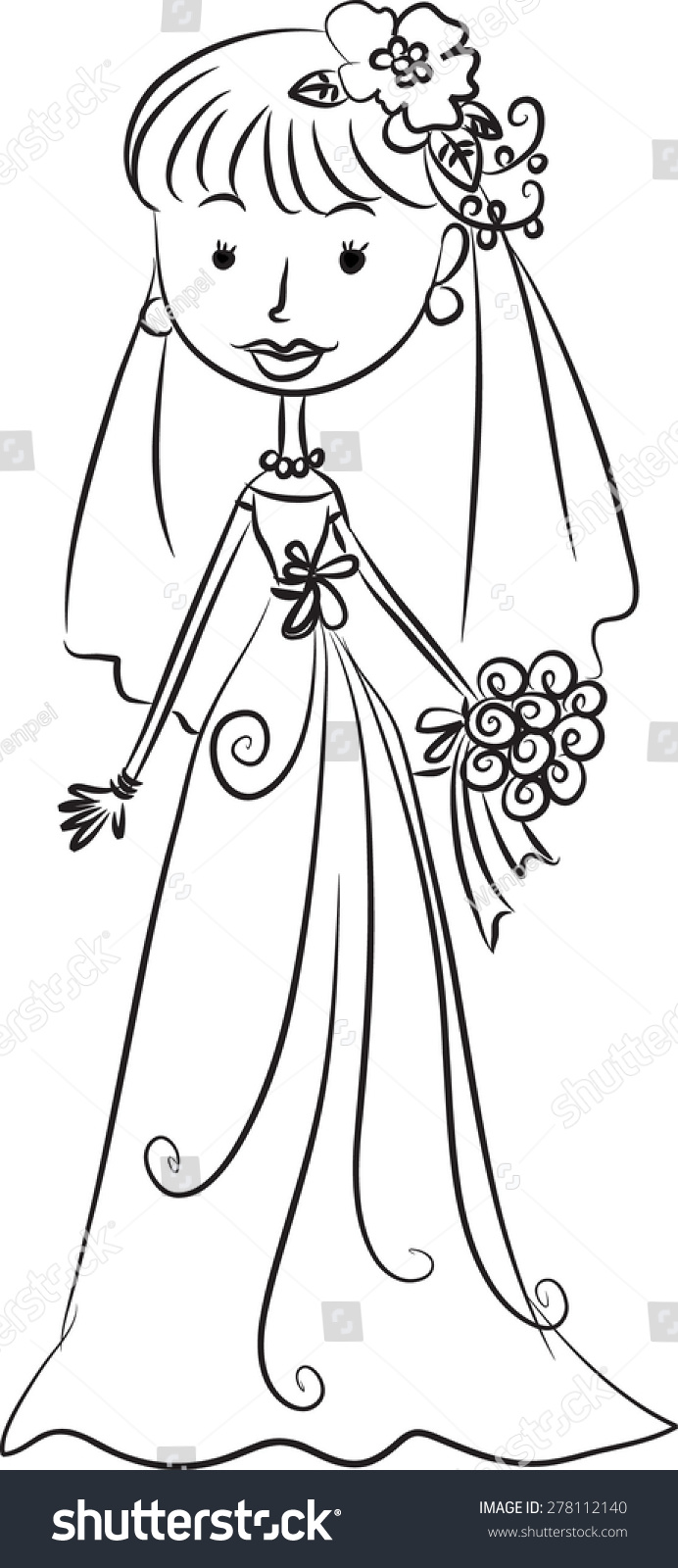 Cartoon Drawing Vector Bride Stock Vector (Royalty Free) 278112140 ...