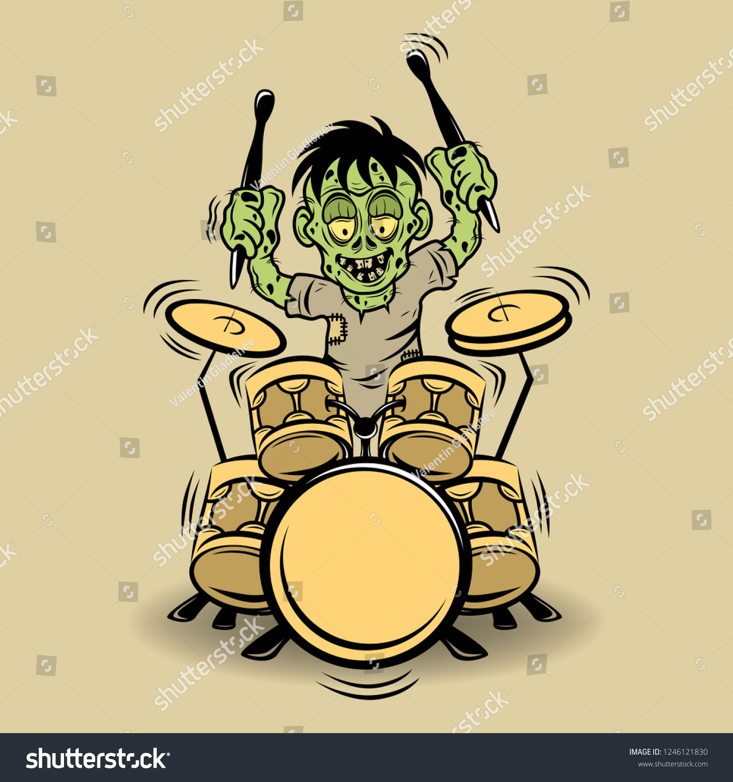 Cartoon Drumming Zombie Stock Vector (Royalty Free) 1246121830