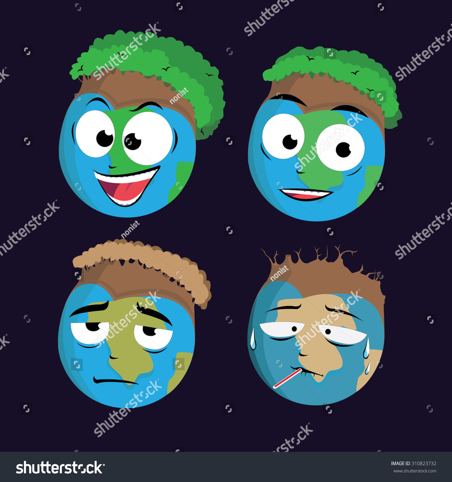 Cartoon Earth Going Die Vector: vector de stock (libre de regalías ...