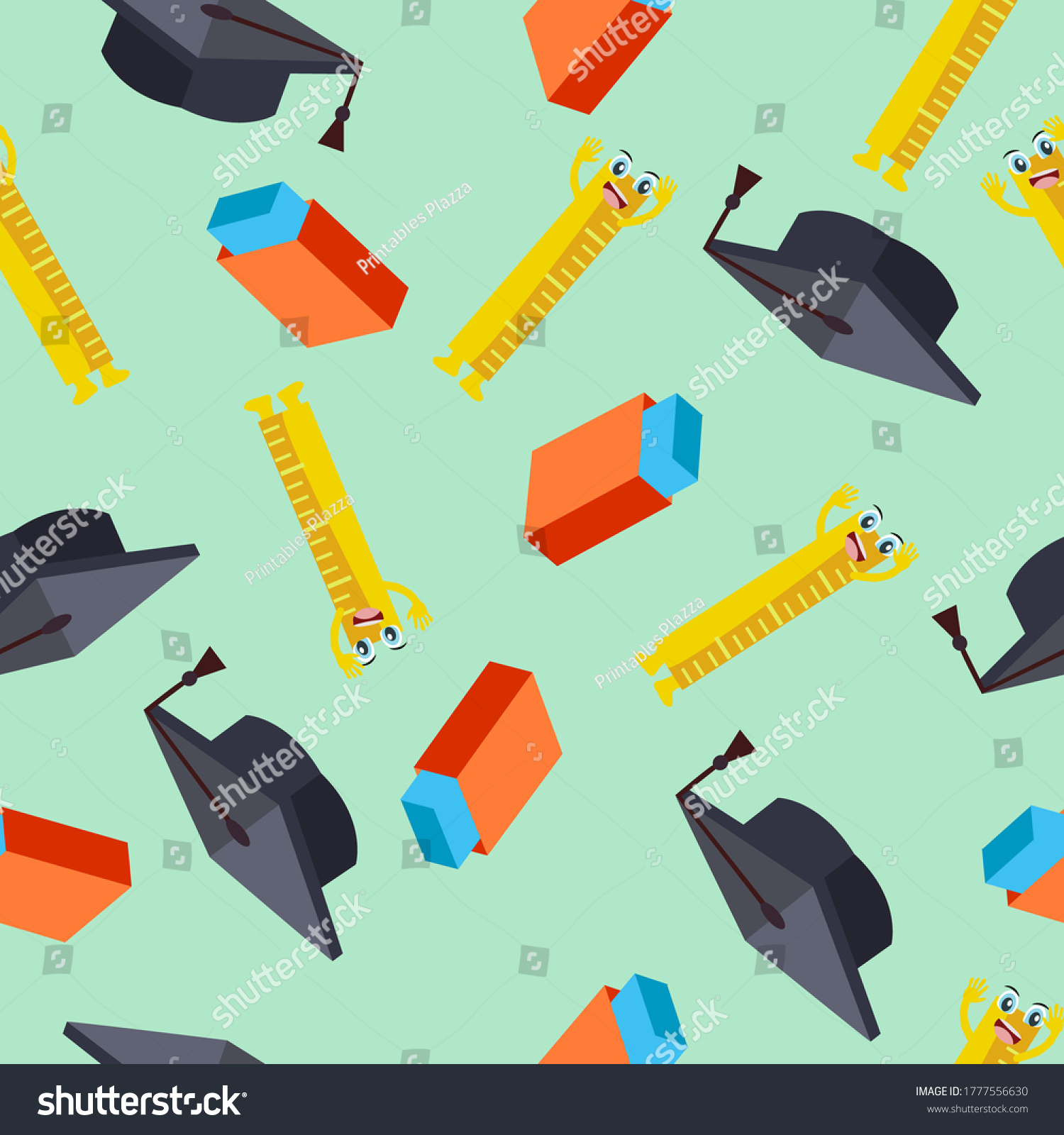 Cartoon Eraser Ruler Graduation Cap Seamless Stock Vector (Royalty Free ...