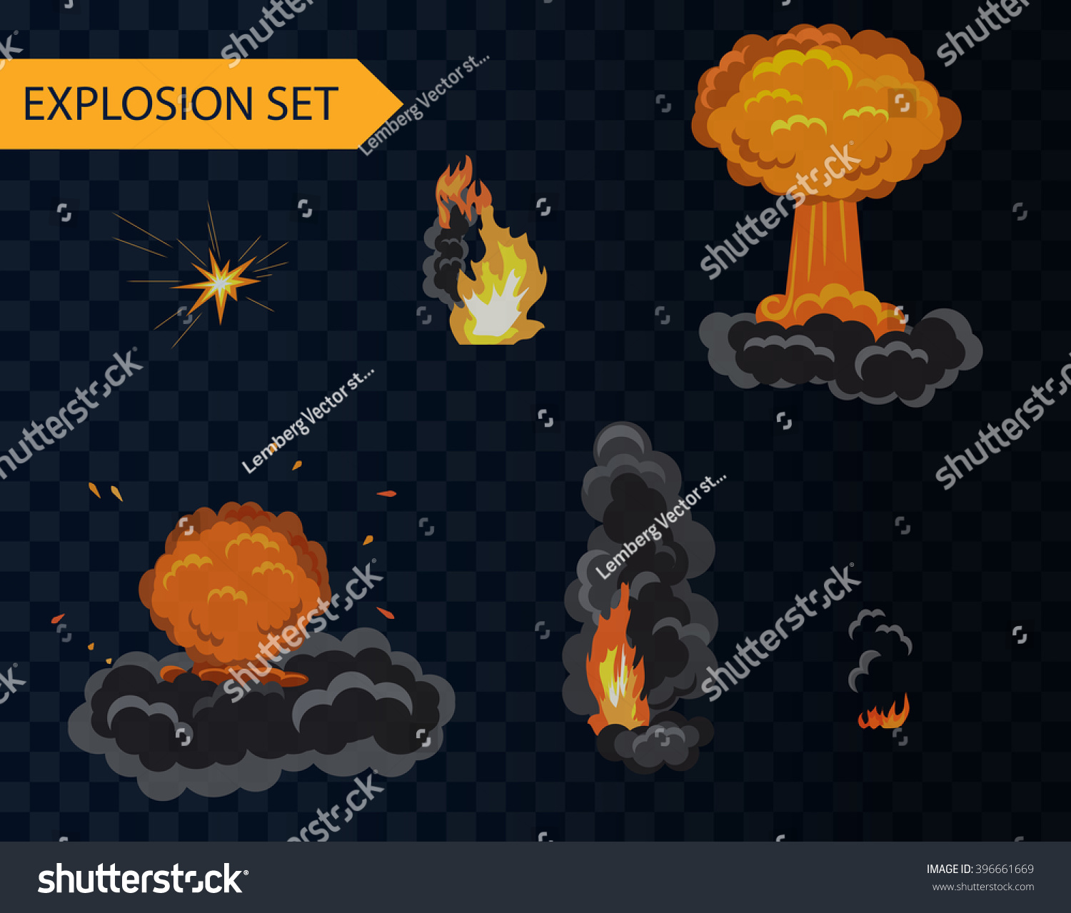Cartoon Explosion Animation Effect Set Smoke: เวกเตอร์สต็อก (ปลอดค่า ...