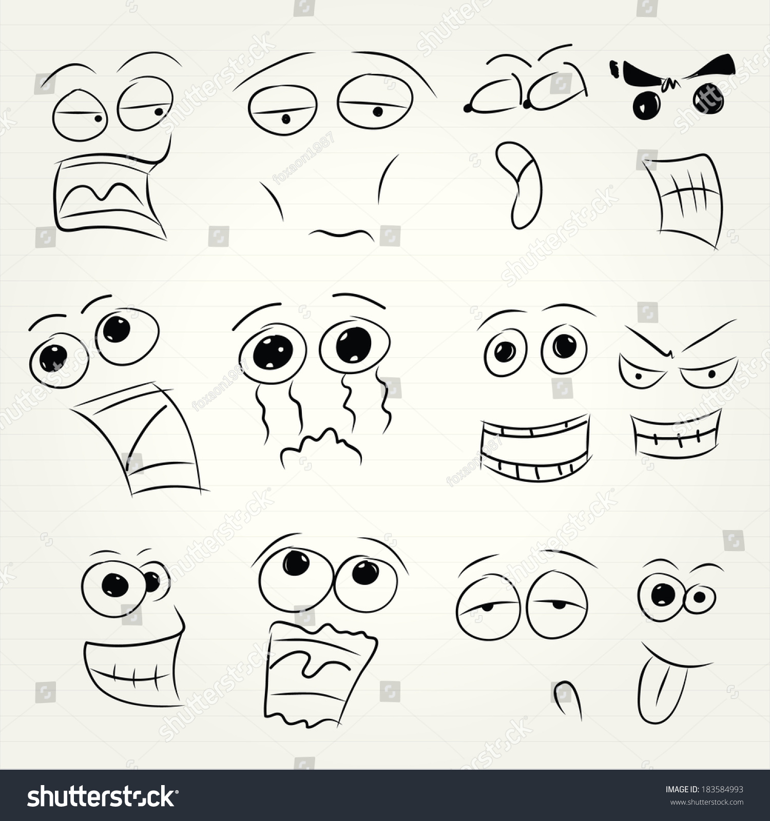 Cartoon Face Emotions Doodles Stock Vector (Royalty Free) 183584993
