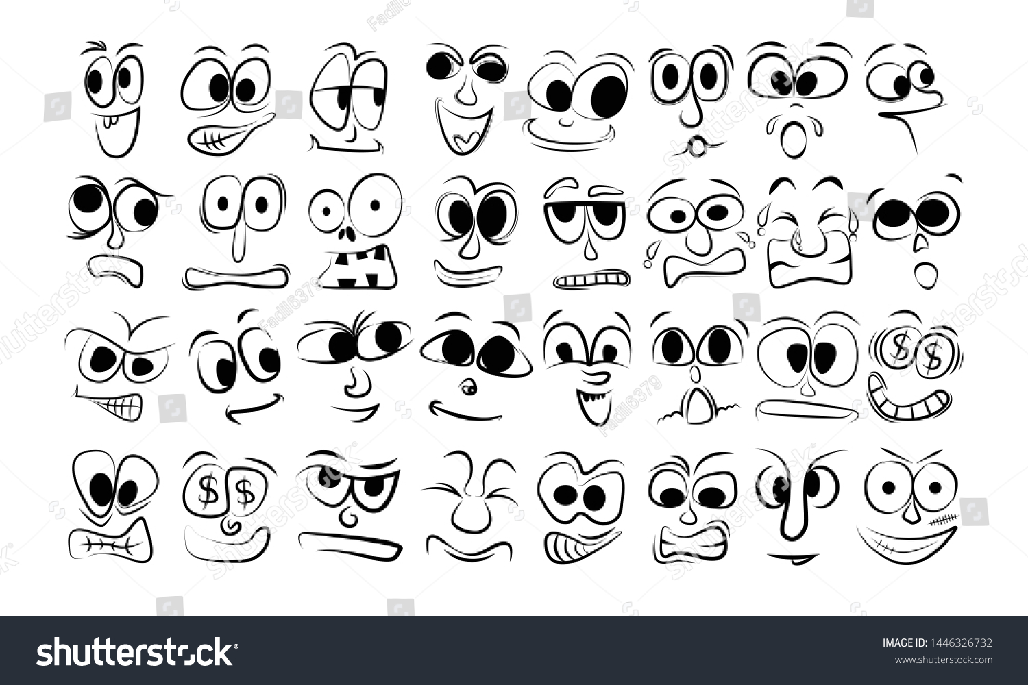 Vektor Stok Cartoon Face Expressions Vector Set (Tanpa Royalti ...