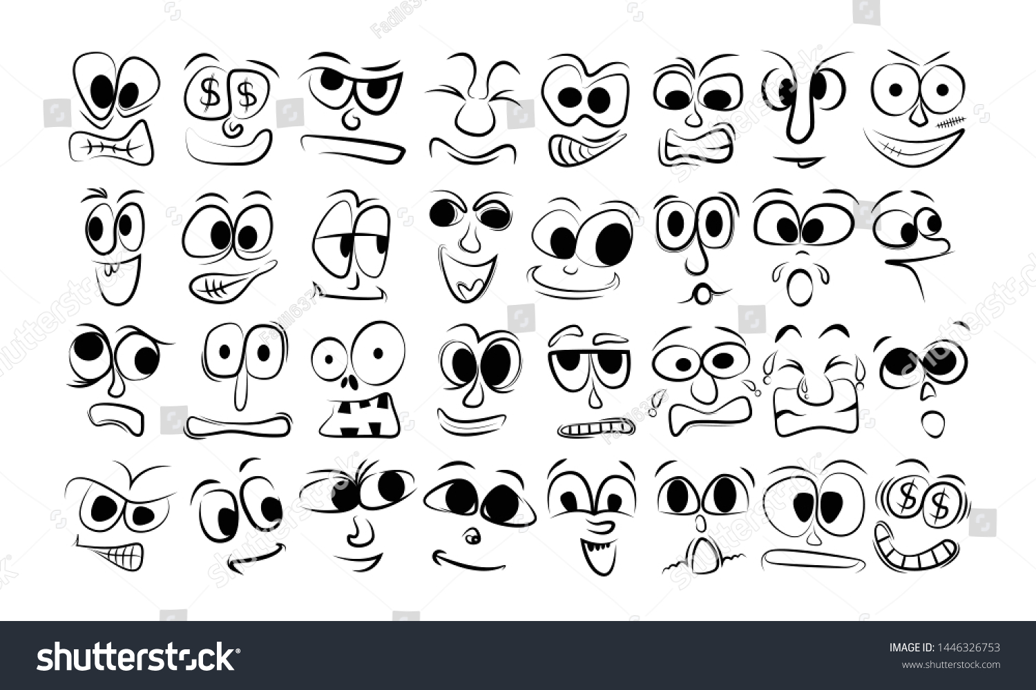 Cartoon Face Expressions Vector Set: vector de stock (libre de regalías ...