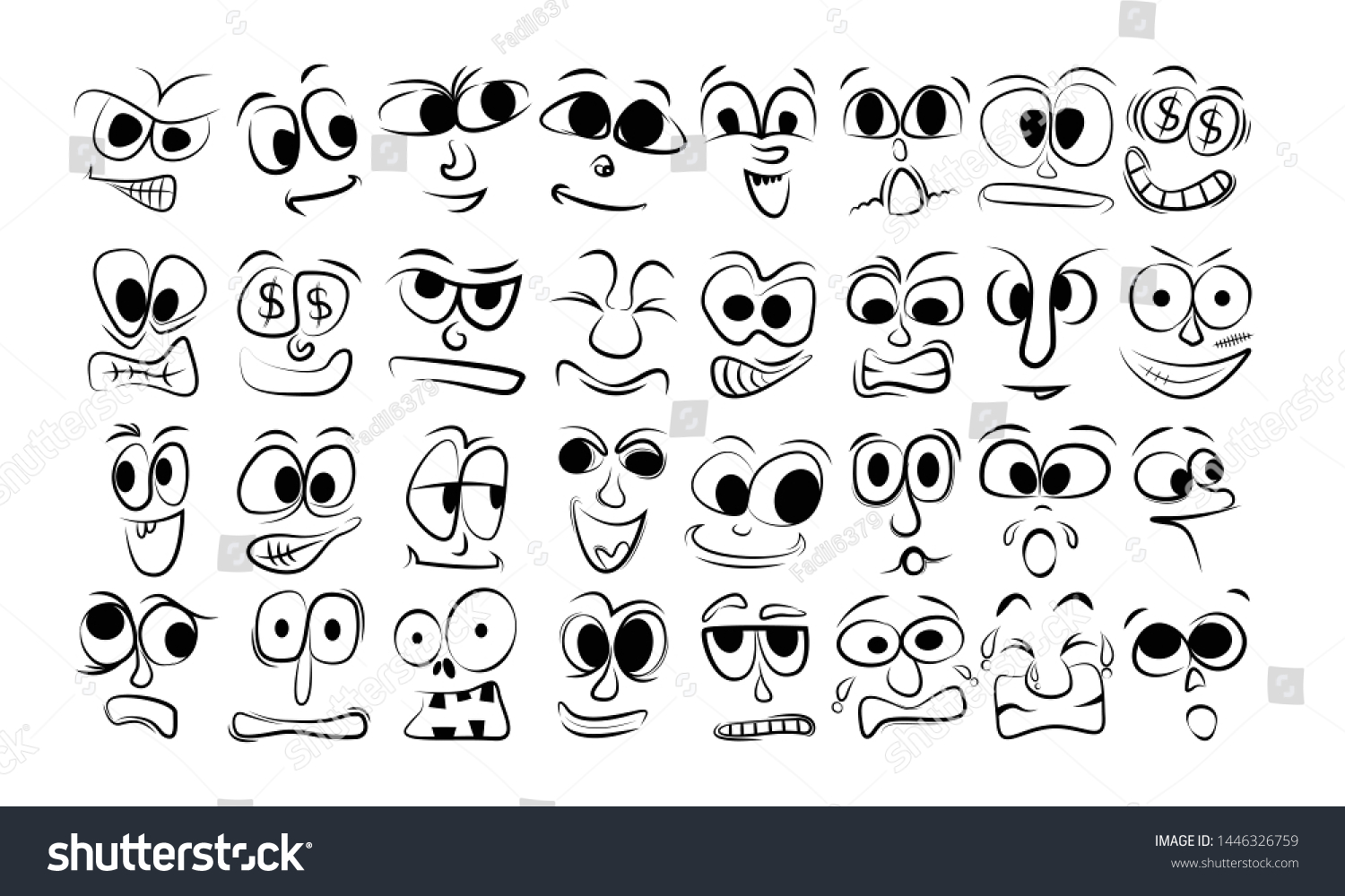 Cartoon Face Expressions Vector Set: เวกเตอร์สต็อก (ปลอดค่าลิขสิทธิ์ ...
