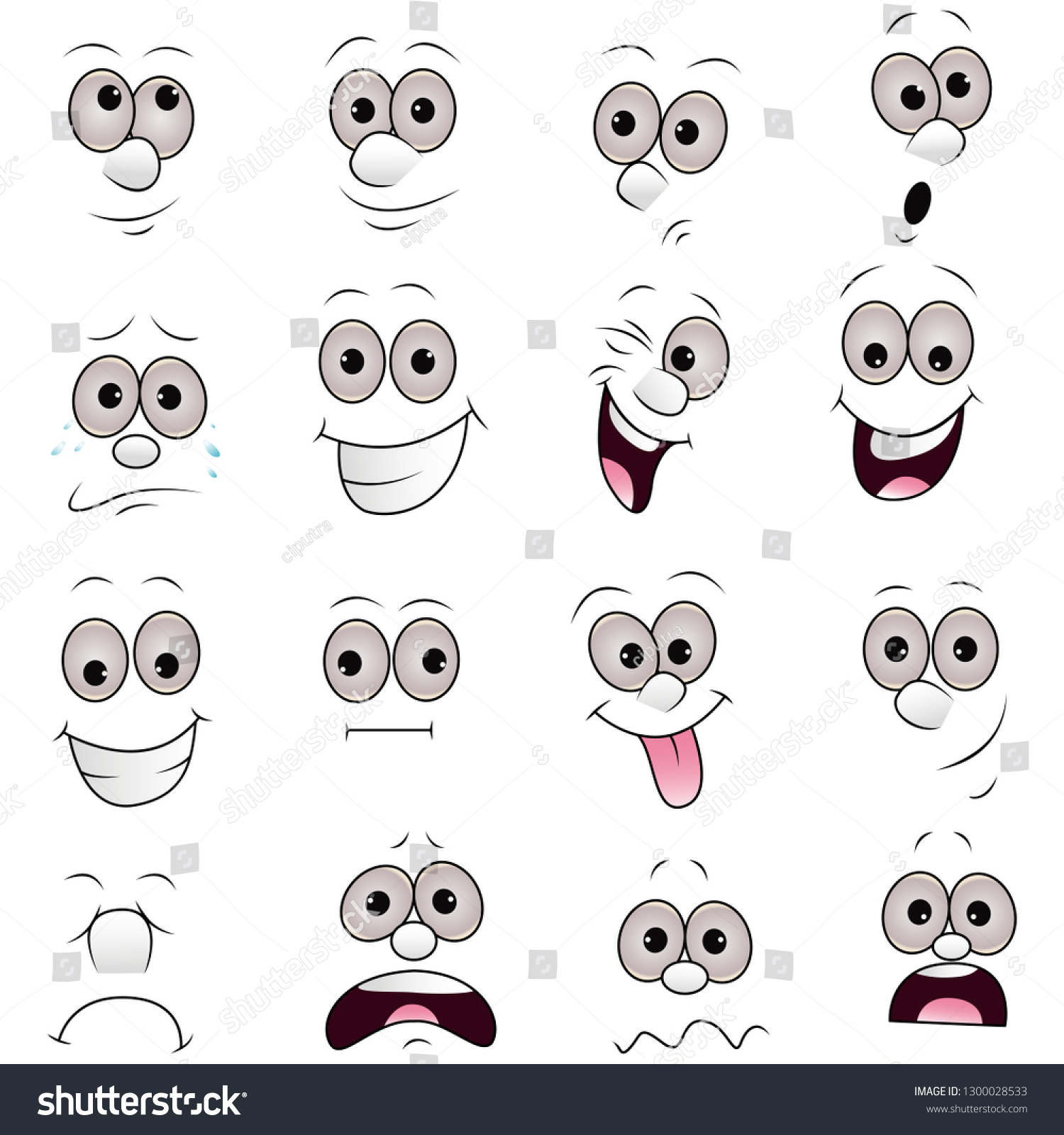 Cartoon Faces Expressions Vector Set Stock Vector (Royalty Free) 1300028533