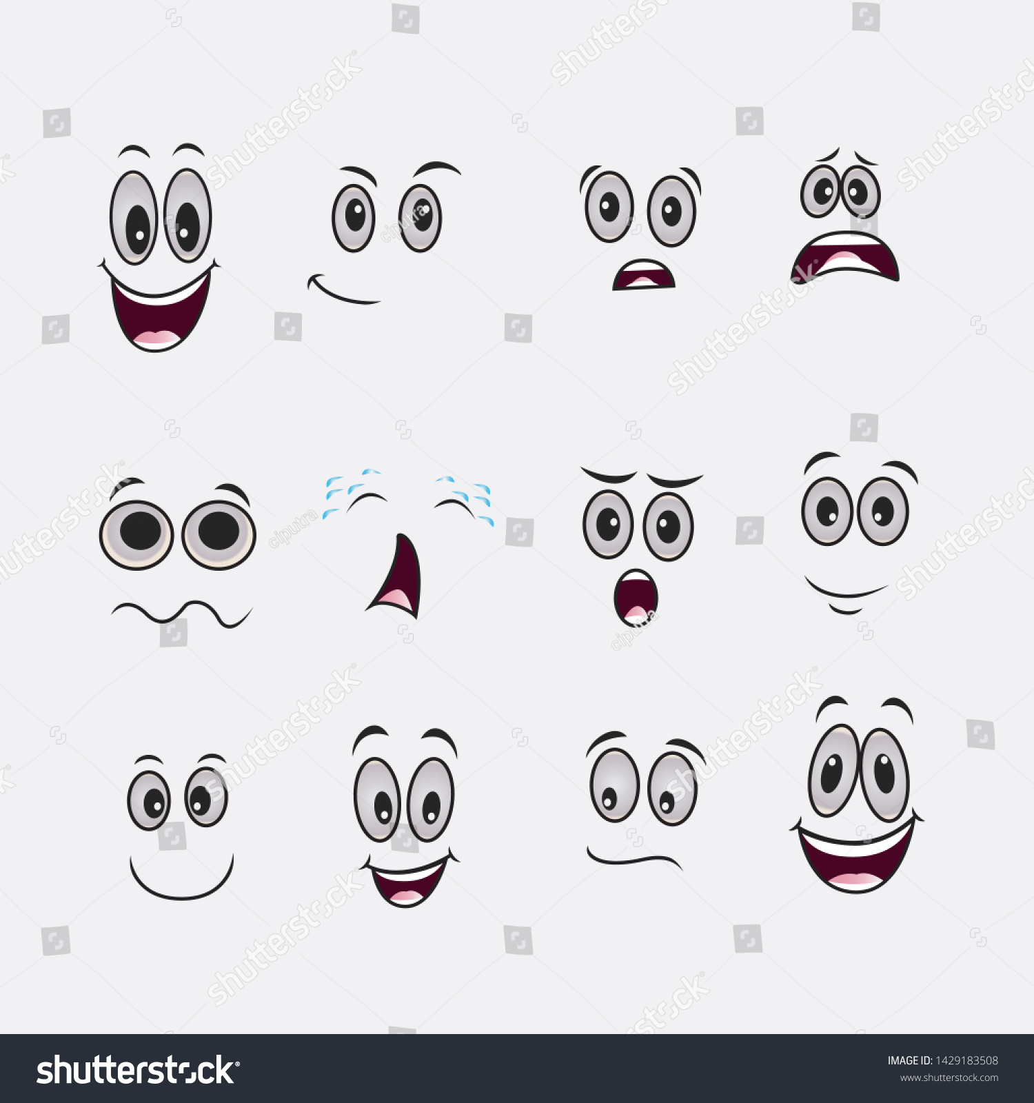 Cartoon Faces Expressions Vector Set Stock Vector (Royalty Free) 1429183508