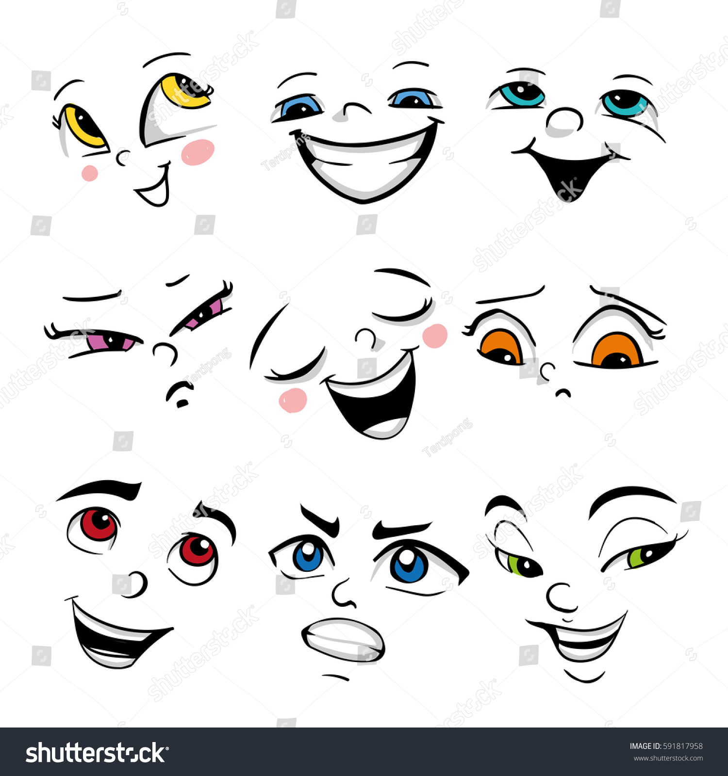 Cartoon Faces Set: เวกเตอร์สต็อก (ปลอดค่าลิขสิทธิ์) 591817958