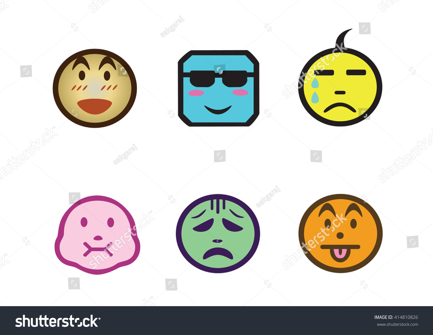 Cartoon Faces Difference Emotions Vector Faces Stock Vector (Royalty ...