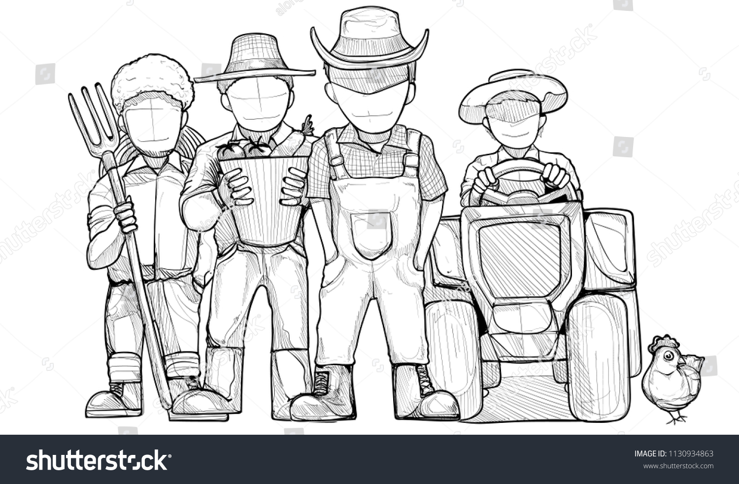 Cartoon Farmer Characters Group Vector Illustration: เวกเตอร์สต็อก ...