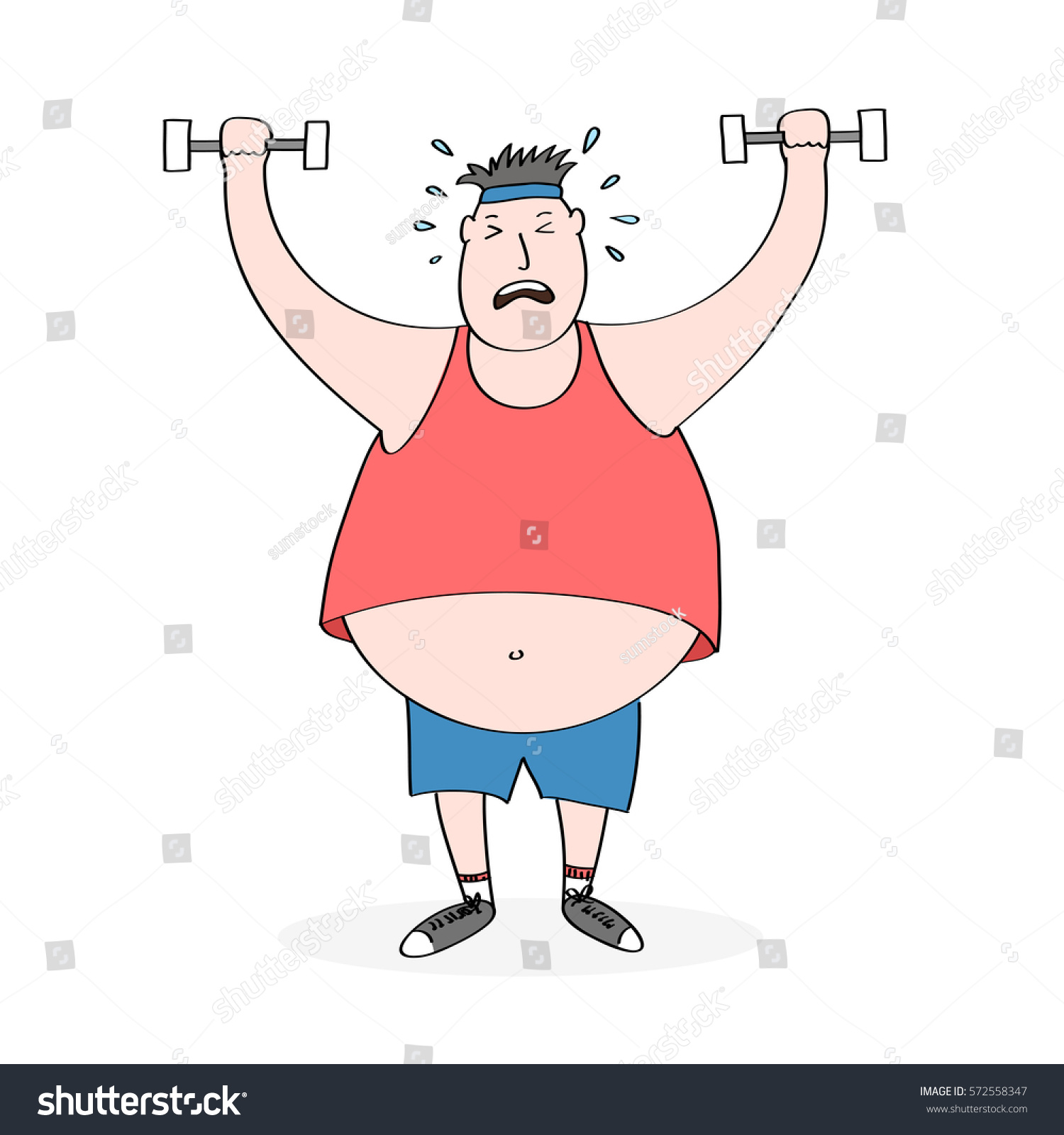 Cartoon Fat Man Lifting Weights Stock Vector (Royalty Free) 572558347