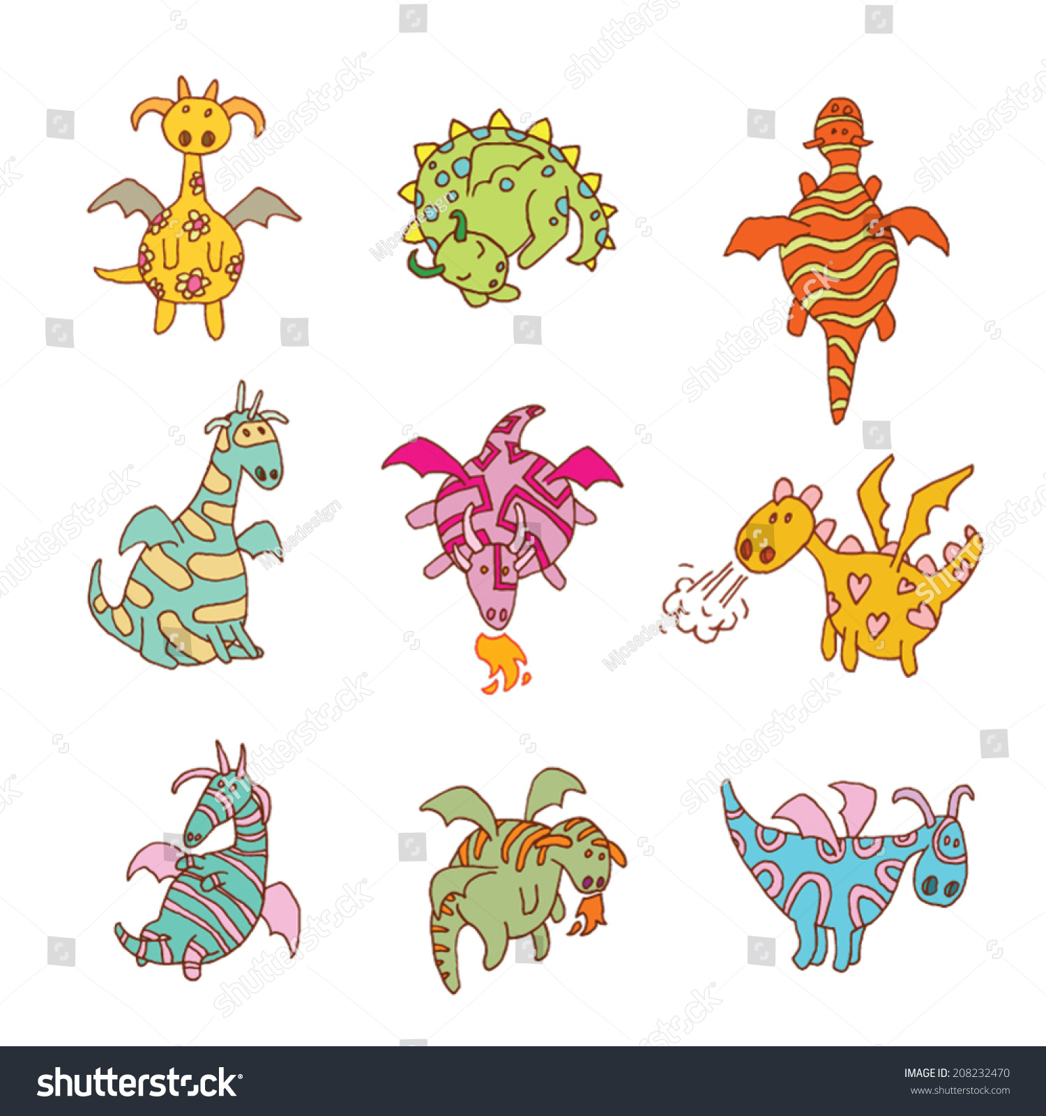 Cartoon Fire Dragon Icon Set Stock Vector (Royalty Free) 208232470 ...