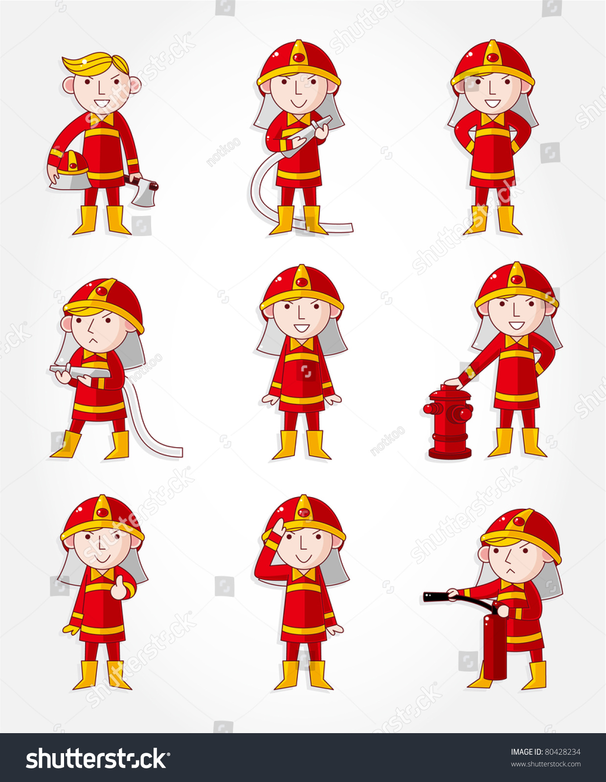 Cartoon Fireman Icon Set: Vector có sẵn (miễn phí bản quyền) 80428234 ...