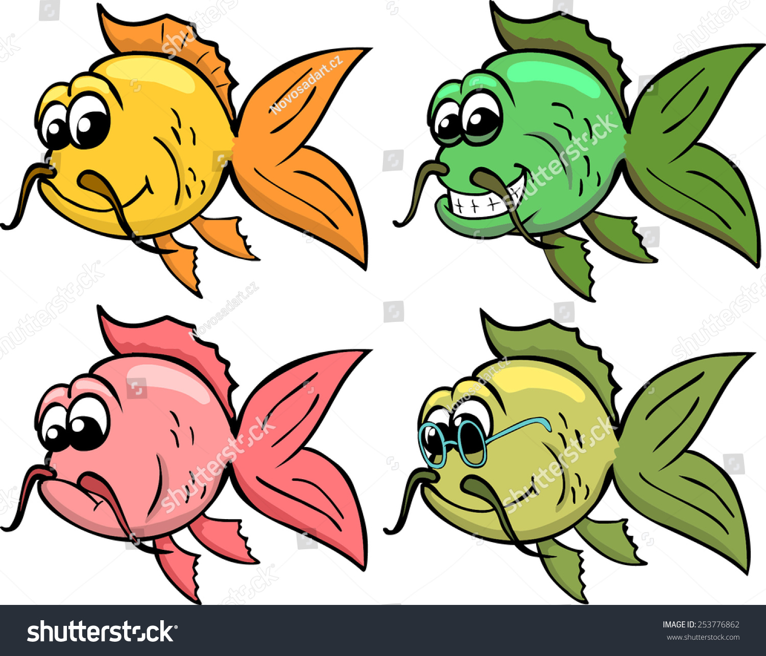 Cartoon Fish Charactersvector Stock Vector 253776862 - Shutterstock