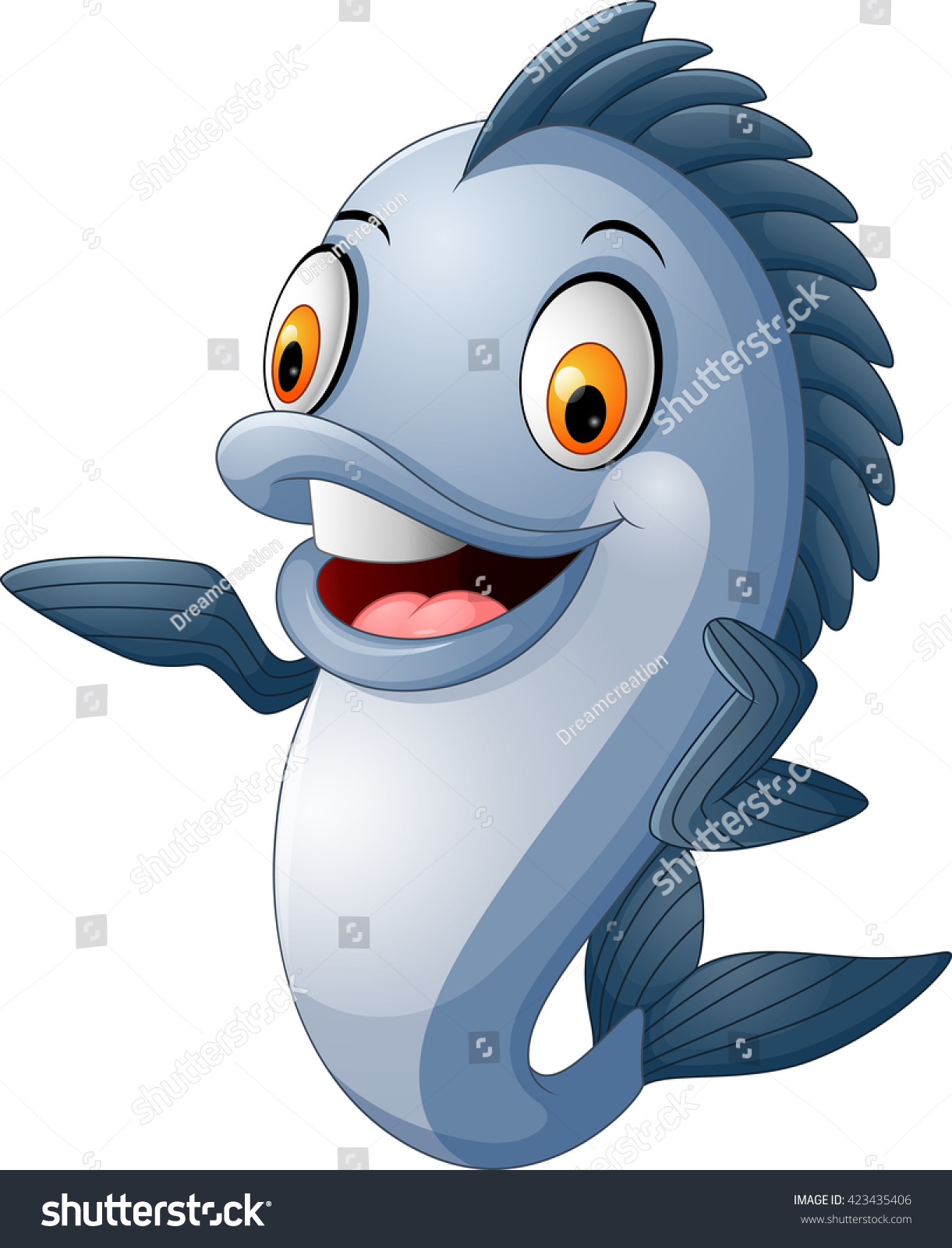 Cartoon Fish Waving: vector de stock (libre de regalías) 423435406 ...
